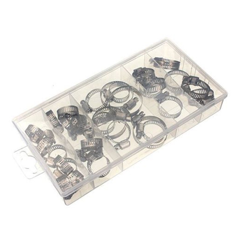 34pcs Assorted Stainless Steel Hose Clamp+Driver Jubilee Clip Style Set ...