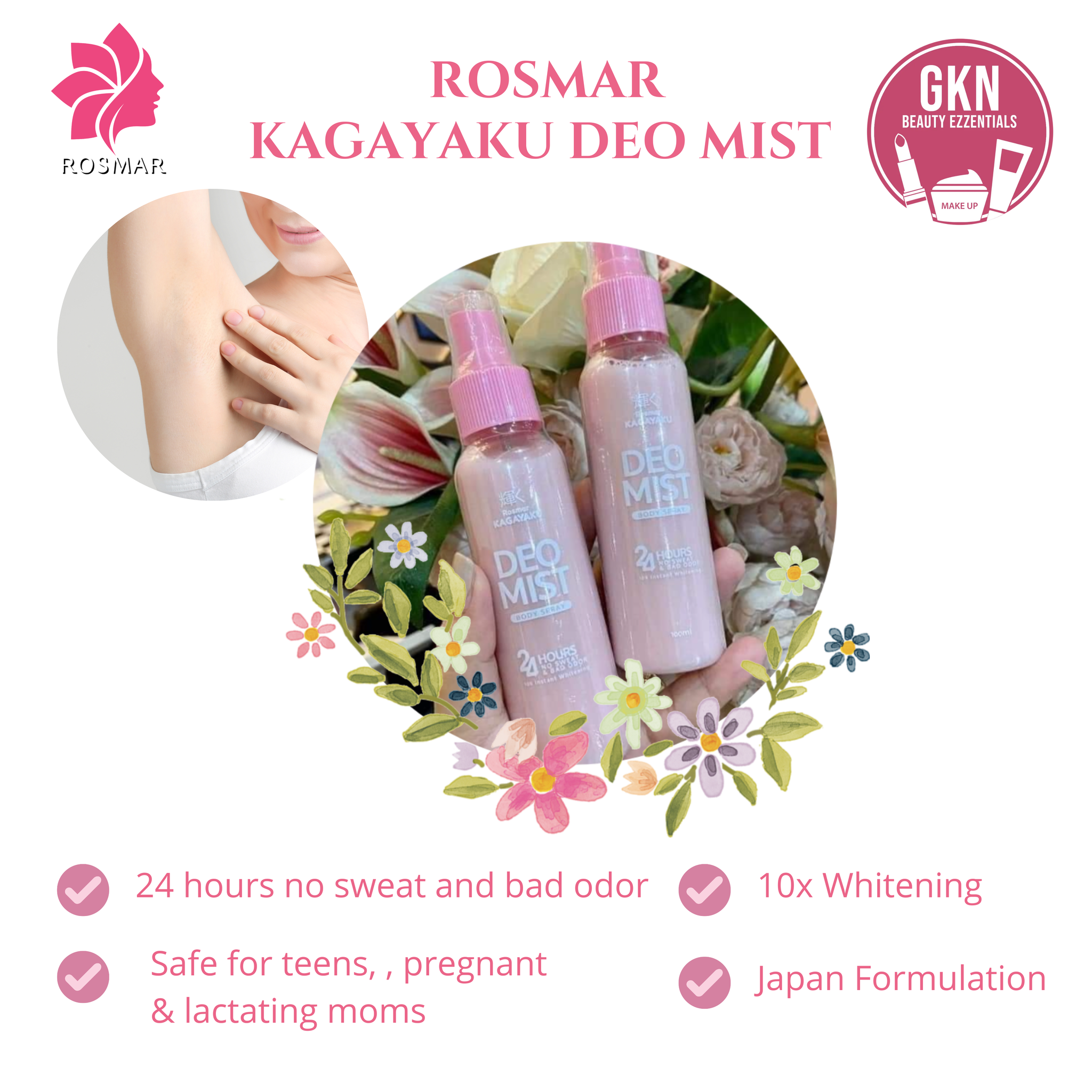 Rosmar Kagayaku Deo Mist 100ml 10x Whitening, for Body Odor [Legit ...