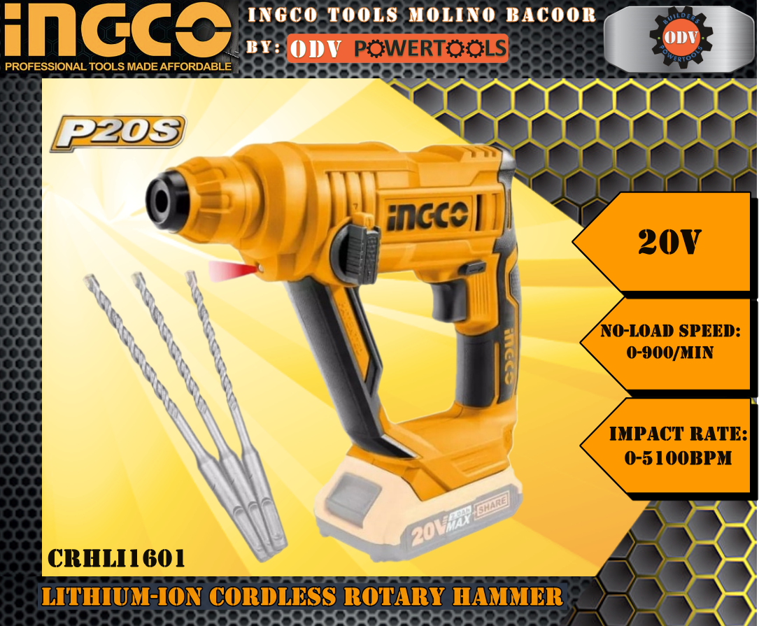 Ingco CRHLI1601 20V Lithium-Ion Cordless Rotary Hammer ~ ODV POWERTOOLS ...