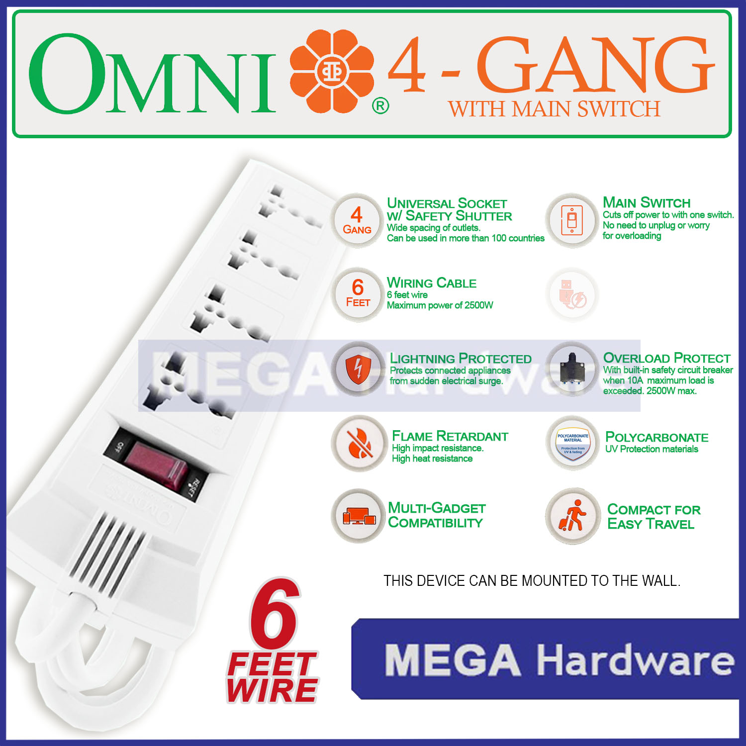 OMNI Individual Switch / Main Switch Extension Cord 4 Gang, 5 Gang, 6 ...