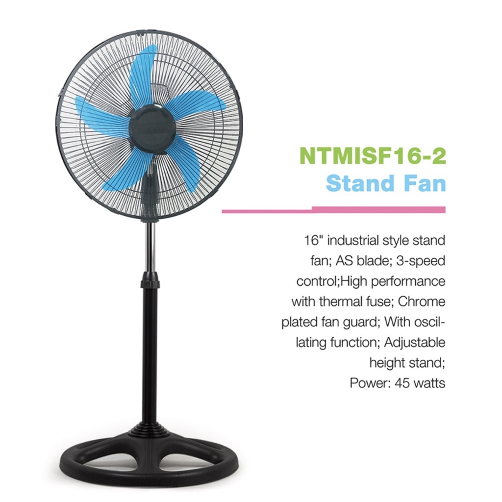 Tough Mama NTMSF16-2 BLUE Stand Fan Oscillating Adjustable Fan 16 ...