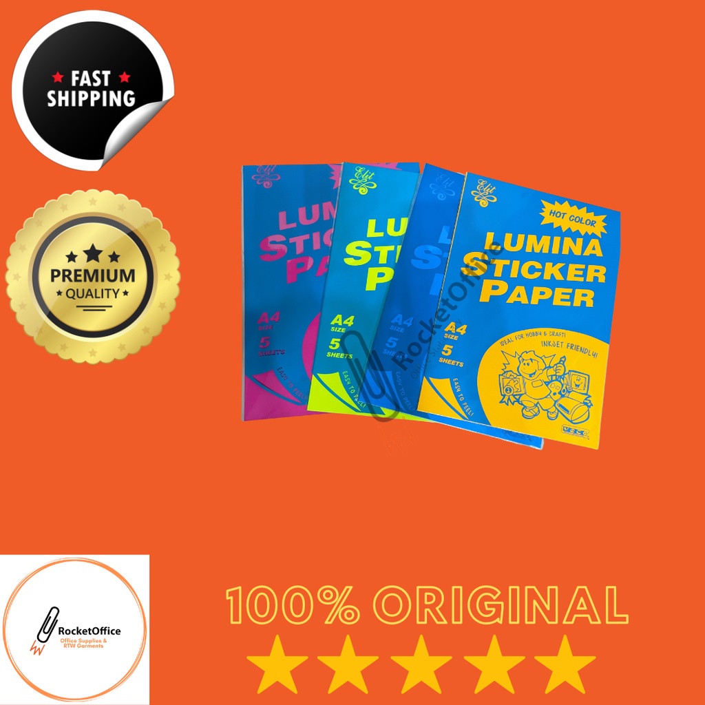 Veco Elit Hot Color Lumina Sticker Paper A4-Sized per Pack (5 Sheets ...