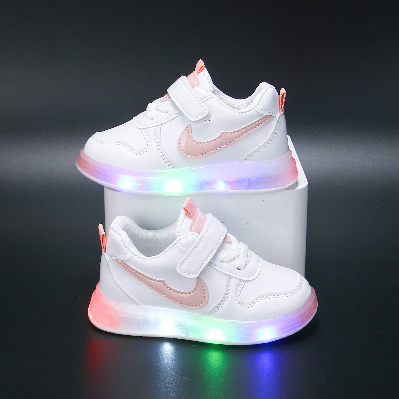 LED velcro baby shoes light up white shoes sneakers for kids size21-30 ...