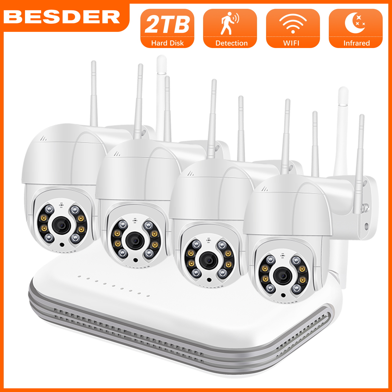 BESDER 5MP PTZ WiFi CCTV Camera Connect to Cellphone with Voice 4CH Mini NVR CCTV Security Kit ...
