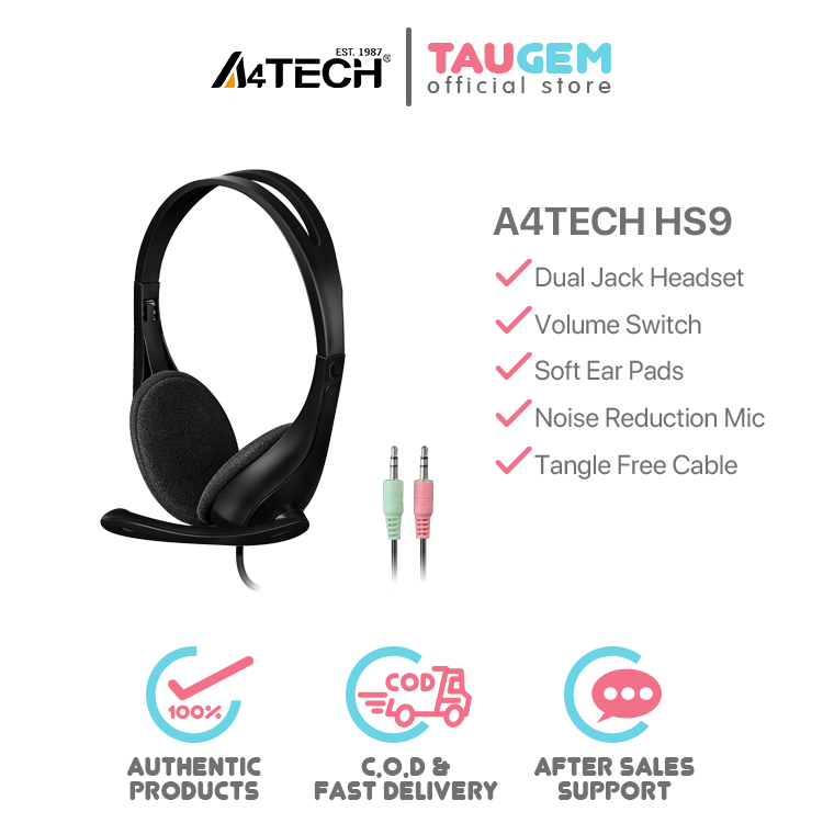 A4Tech HS-9 Dual Jack Headset with Noise Reduction & Rotating Mic ...