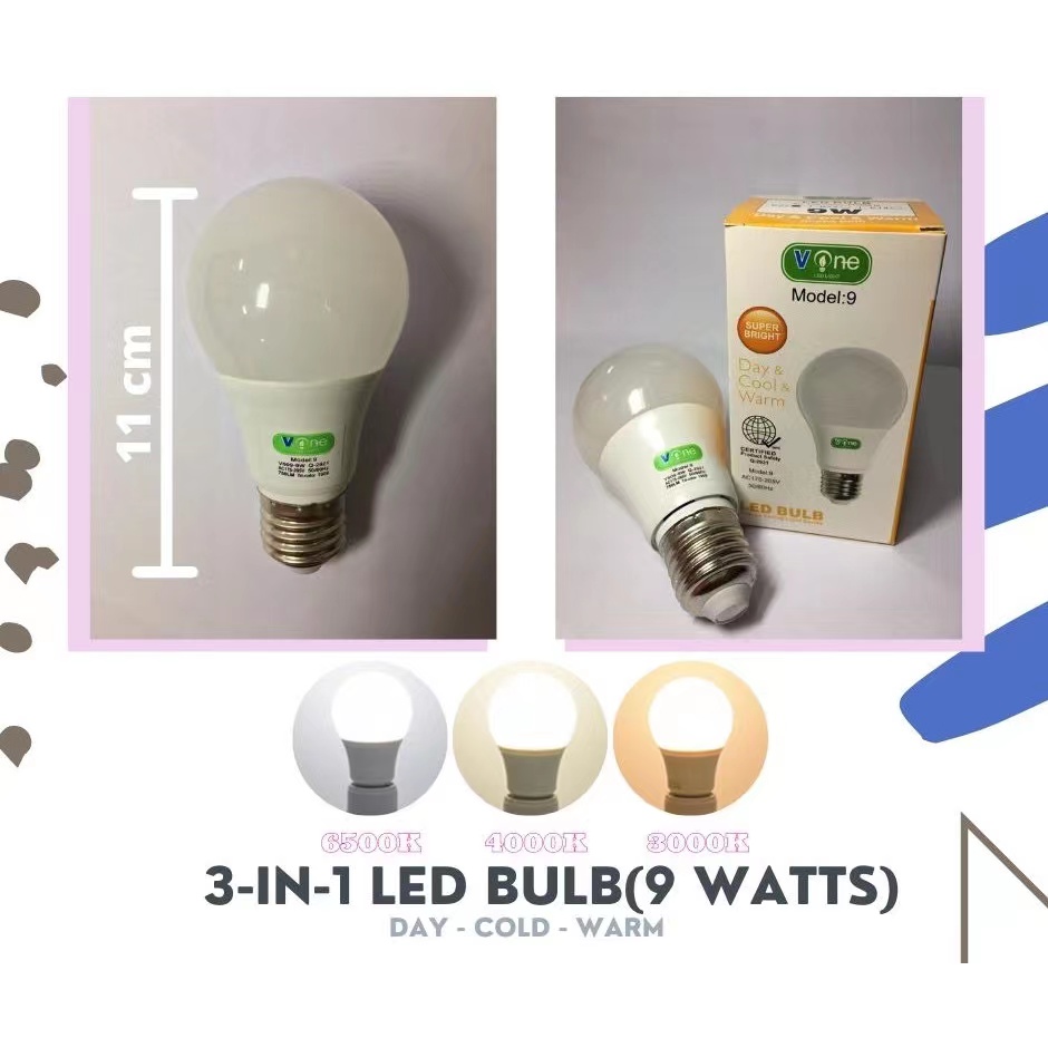 VONE Tri-Color Bulb LED Light Bulb E27 Day & Cool & Warm Bulb | Lazada PH