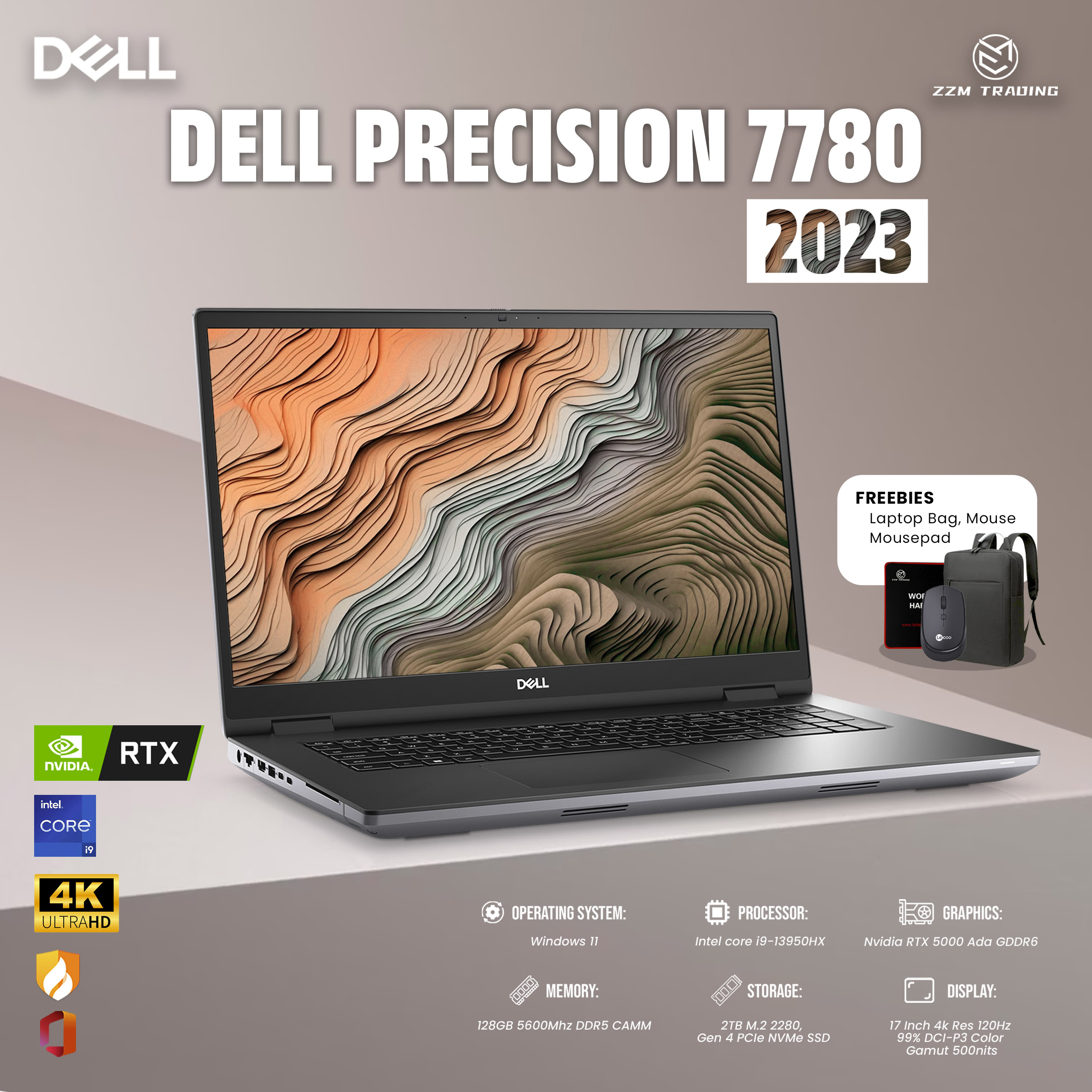 PRE ORDER Dell Precision 7780 2023 core i9 17 Inch 4k 120Hz 500nits RTX 5000 Ada 128GB 2TB M.2 ...