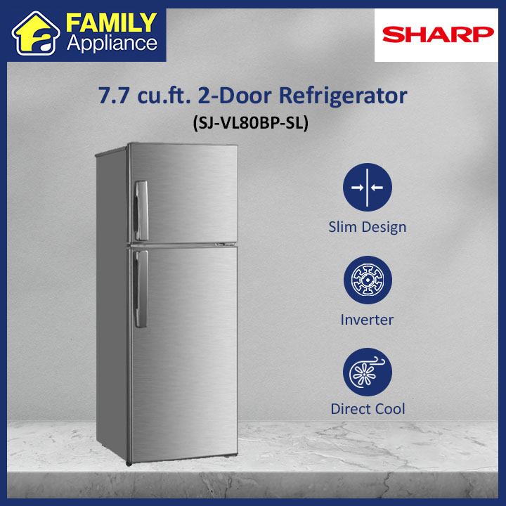 SHARP 7.7 cu.ft. 2 Door Direct Cool Inverter Refrigerator SJ-VL80BP-SL ...