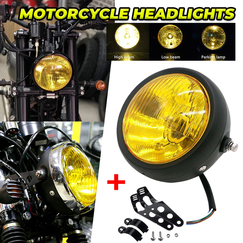 Retro 6 inch LED Motorcycle Headlight DRL Motobike Headlamp Bracket Fog ...