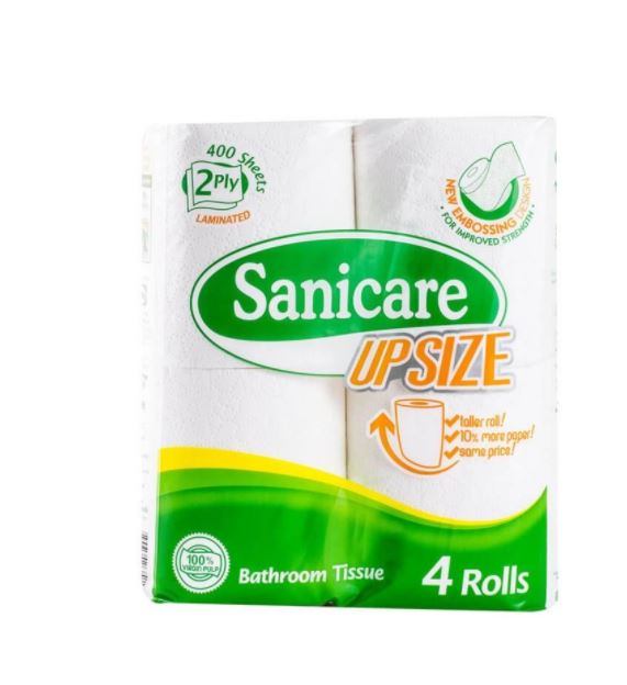 Sanicare UPSIZE Bathroom Tissue - 4 Rolls, 2 Ply, 200 Pulls, 400 Sheets ...