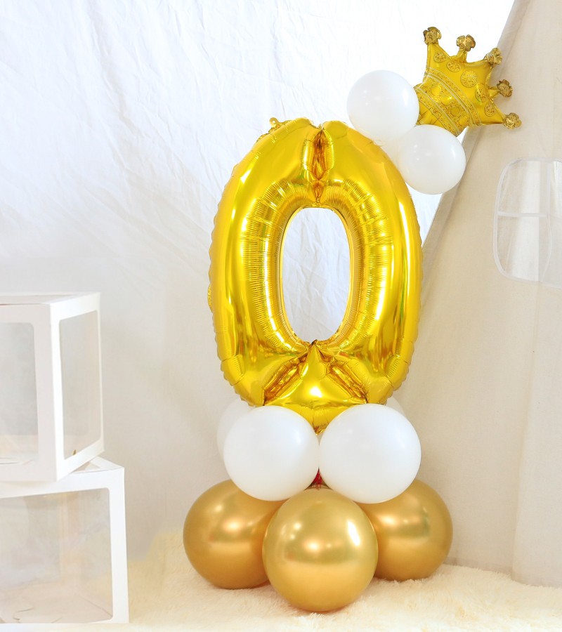 32inch Number Balloons Stand Kid Boys Girls Crown Gold Balloon Set ...