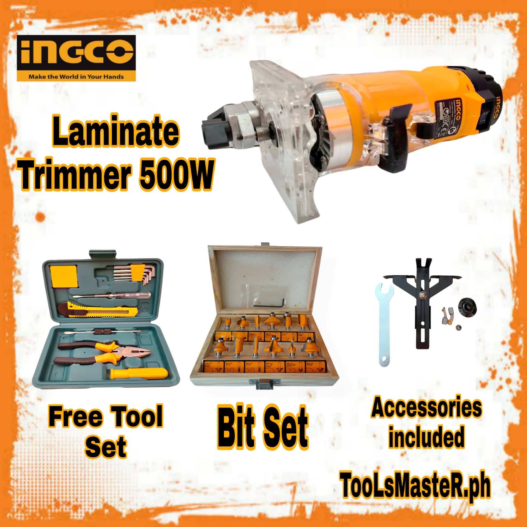 INGCO Laminate Router Trimmer 500W PLM5002 WITH Router Bit SET 1/4 ...