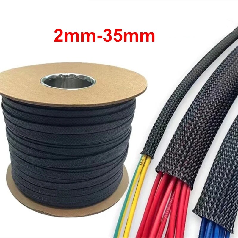 10M Black Insulated Braid Sleeving 10/20/35mm Tight PET Wire Cable ...