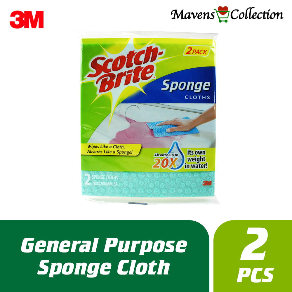 3M Scotch-Brite Sponge Cloths 180mmx200mm (set of 2) Absorbs Up to 20X ...