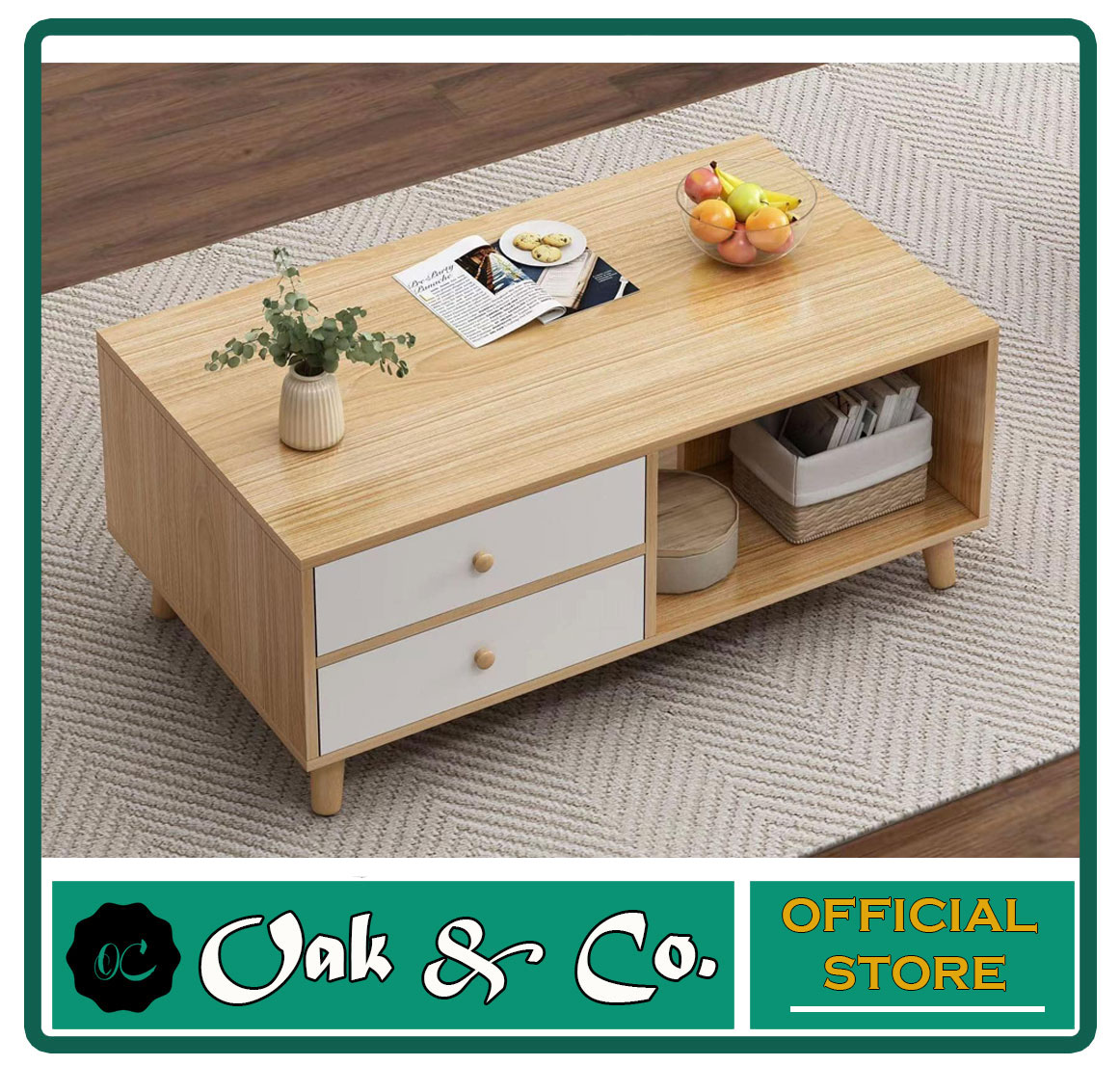 Oak&Co. Wooden Center Table Classy Style Center Table With Drawer ...