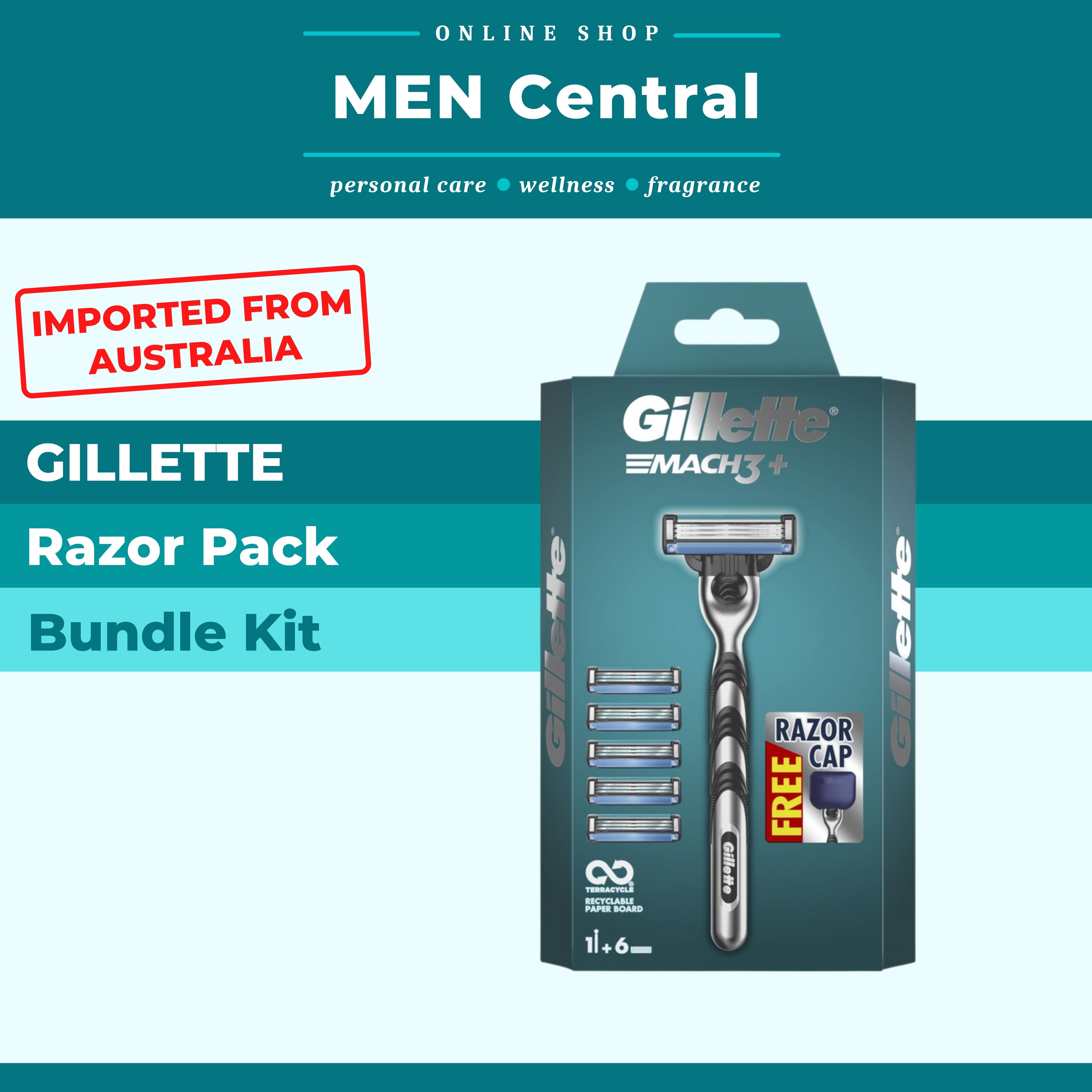Gillette Mach3+ Bundle Kit, 1 Razor + 6 Replacement Blades + Free Razor ...