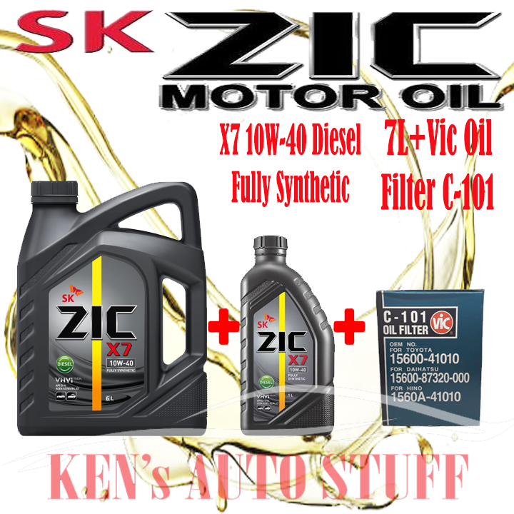 SK ZIC X7 10W-40 DIESEL FULLY SYNTHETIC (7 Liters + Vic Oil Filter C ...