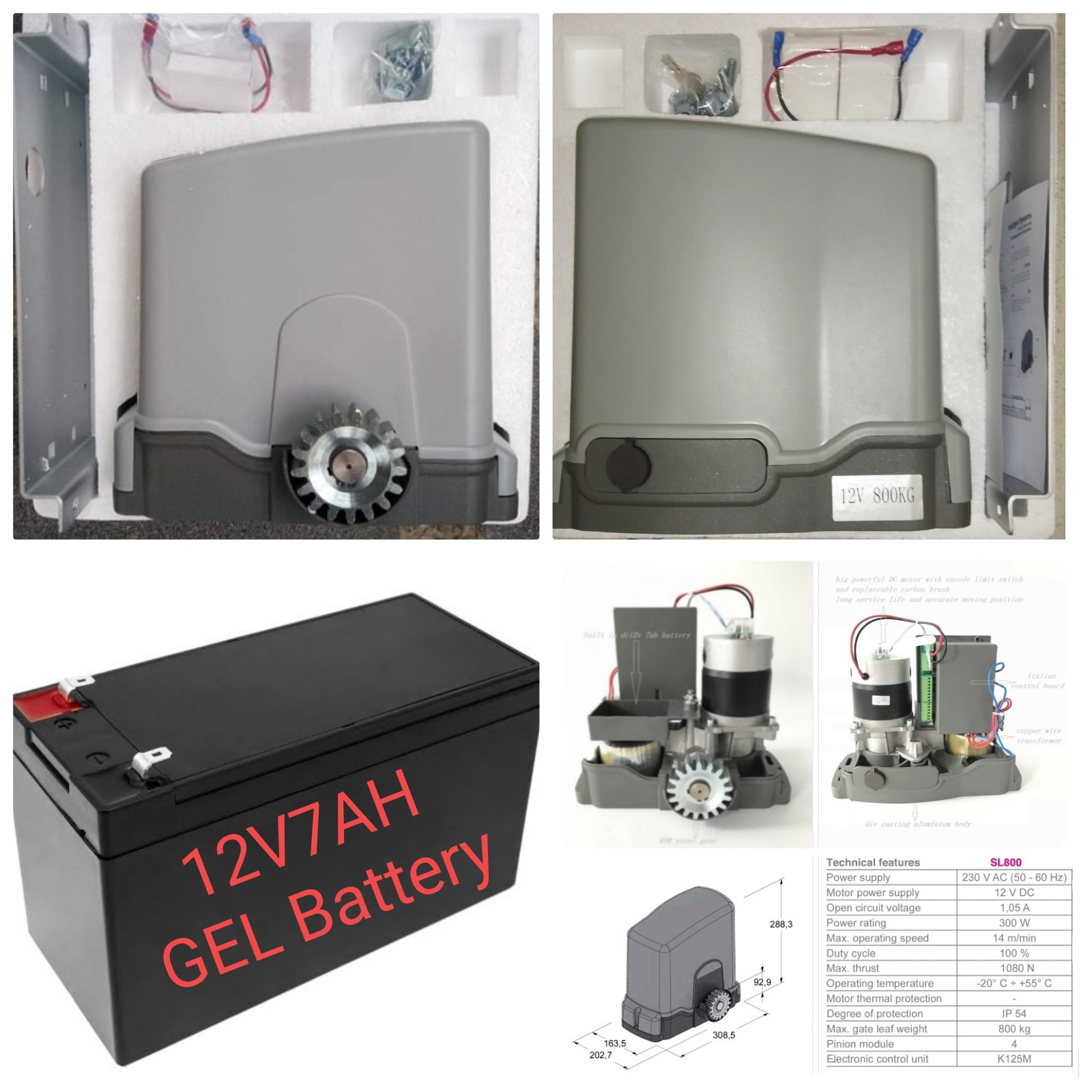 ☑️800KG AC DC Automatic Sliding Gate Motor Opener Closer, 12V Battery ...