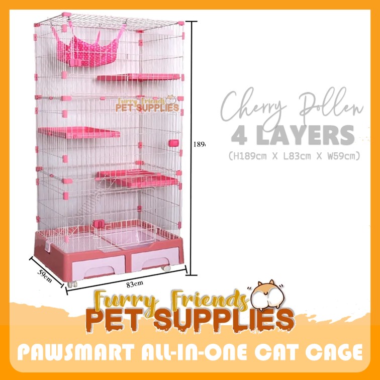 4 LAYERS PAWSMART ALL IN ONE CAT CAGE with cat litter box and ...
