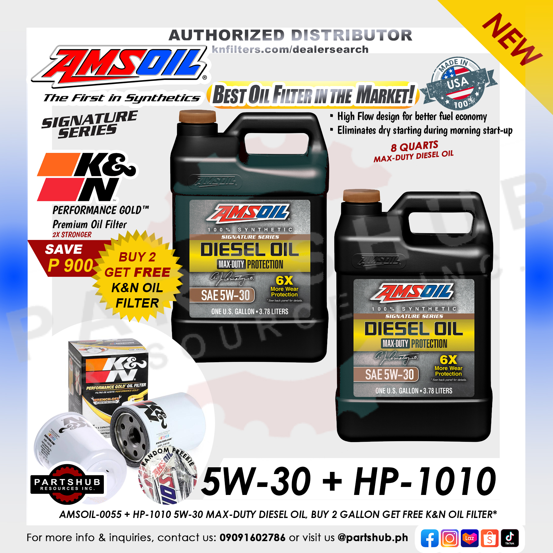 AMSOIL-0055 + HP-1010 5W-30 MAX-DUTY DIESEL OIL, BUY 2 GAL GET FREE K&N ...