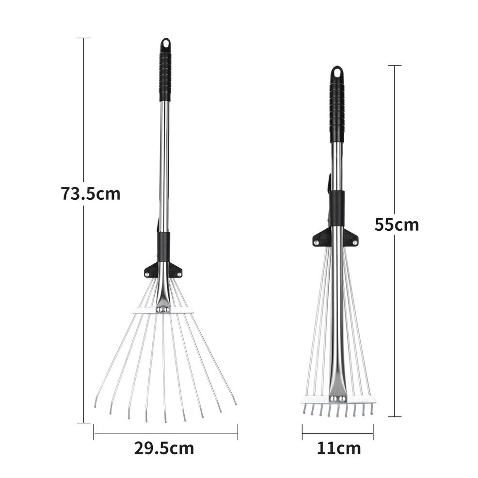 coolrich 9/15 Tooth Telescopic Garden Wire Rake Stainless Steel ...