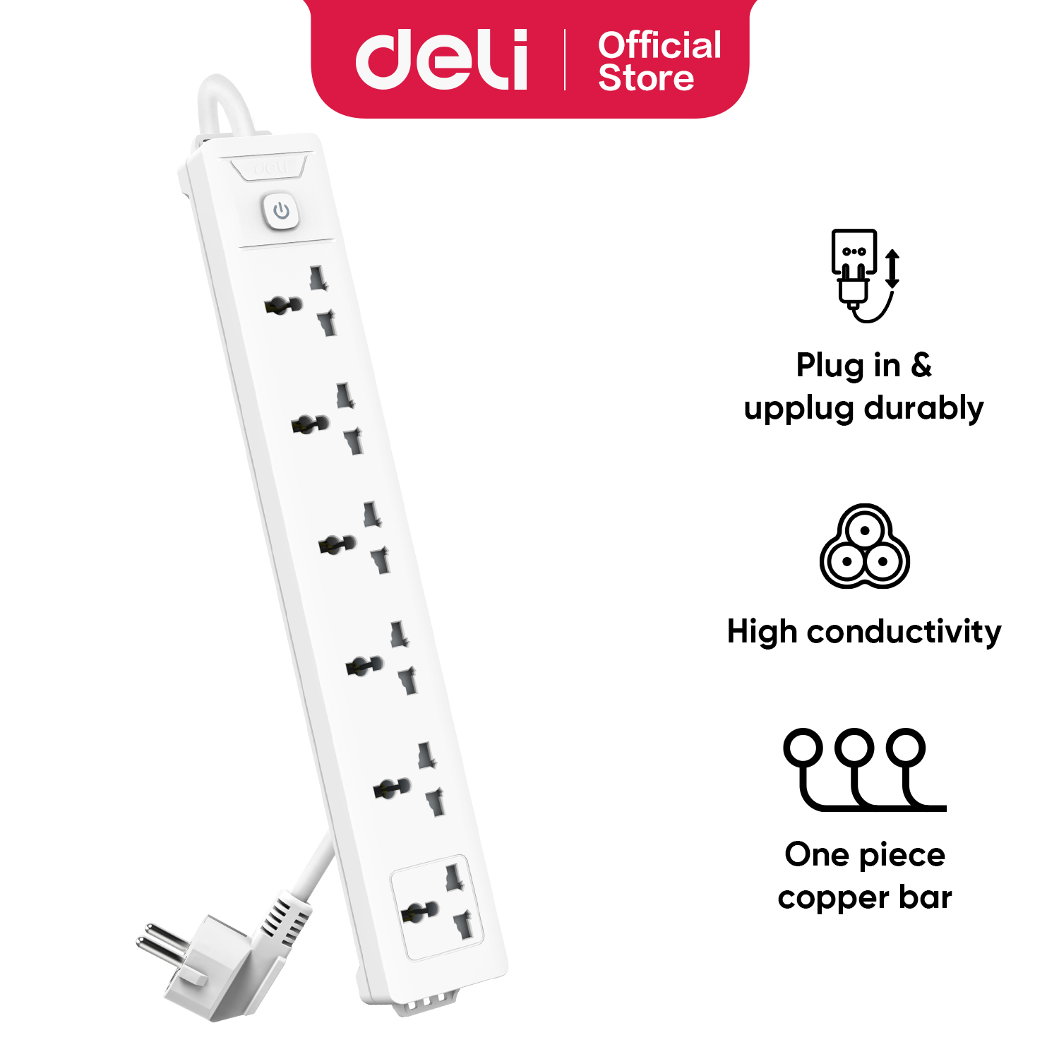 Deli 5 Meters Universal Outlet Extension Cord 6 Groups Power Socket