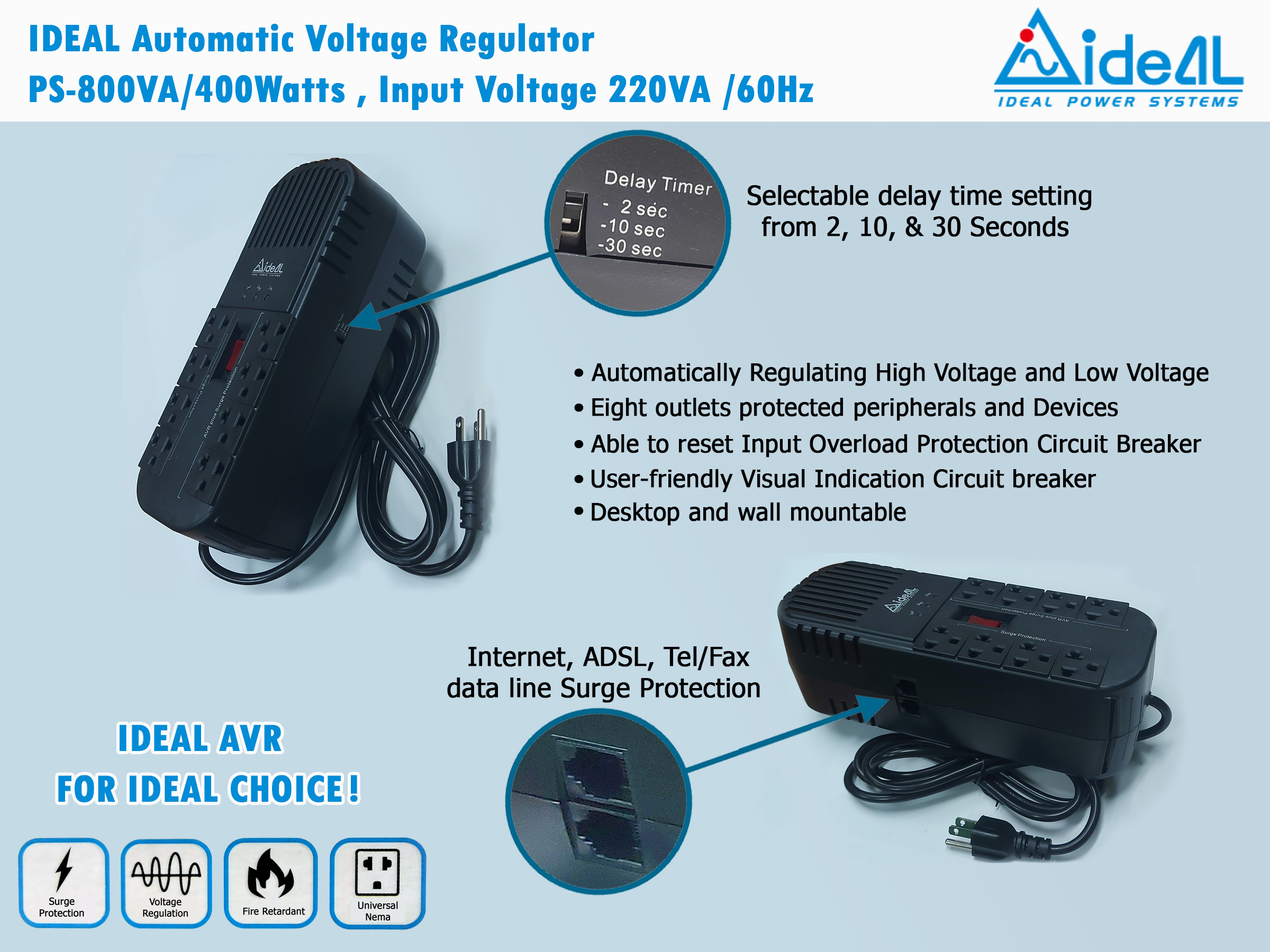 Ideal AVR(Automatic Voltage Regulator) PS-800VA/400Watts with time ...