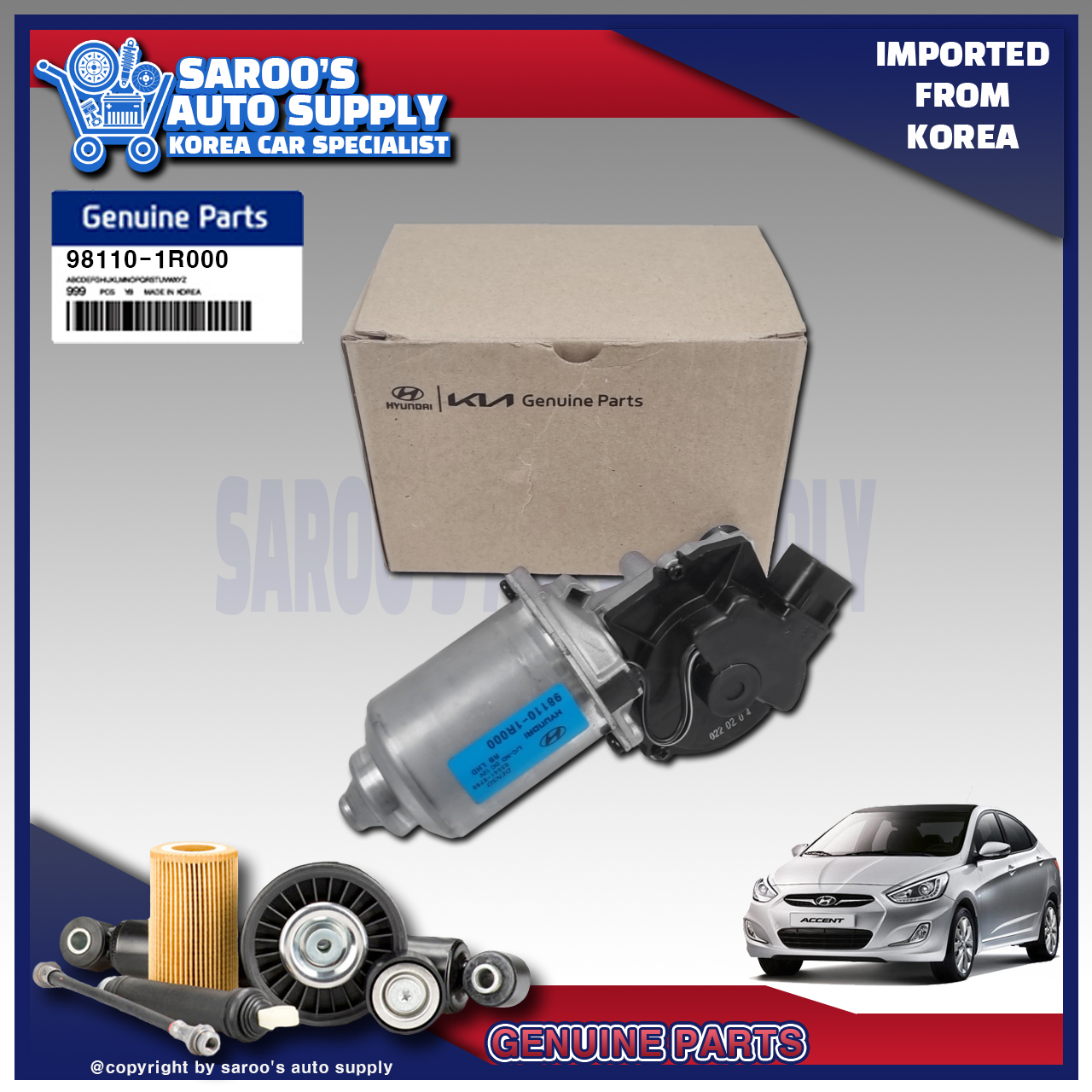 [Genuine] Windshield Wiper Motor For Hyundai Accent (11-18) , Original ...