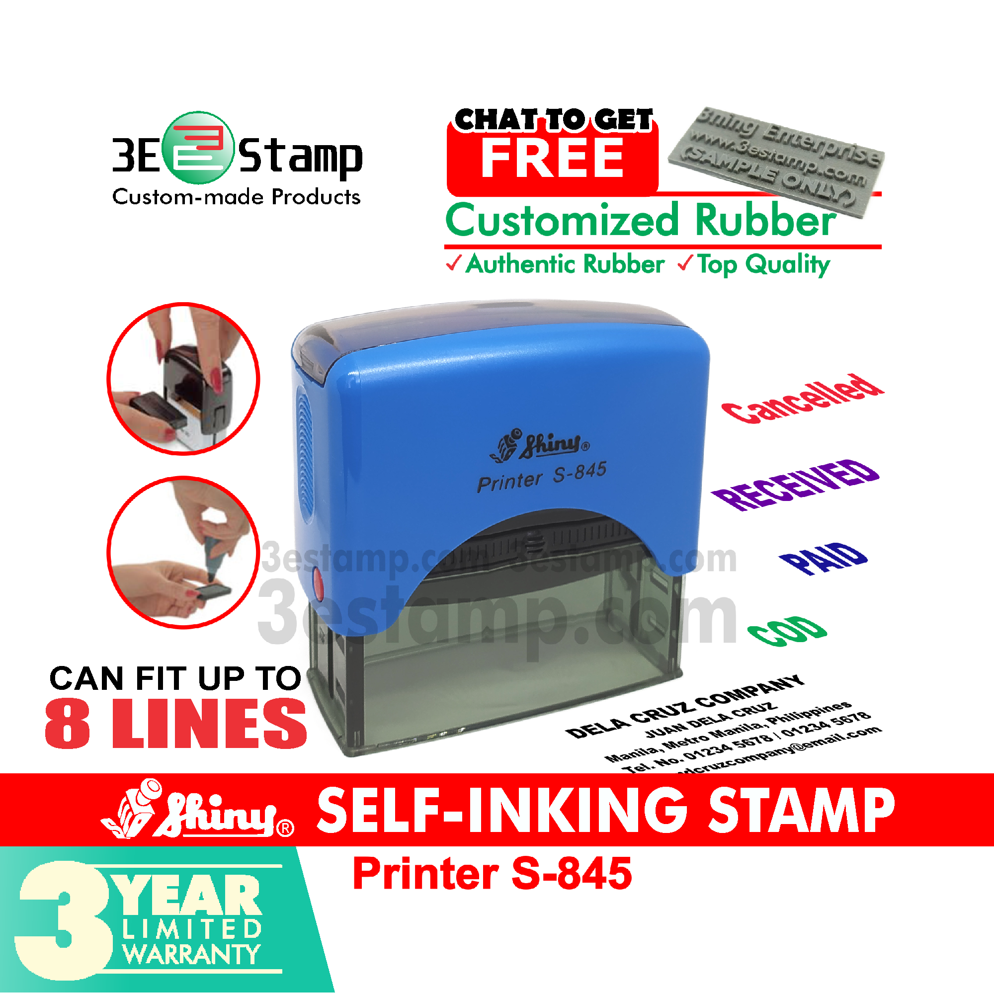 【3E Stamp】 Shiny 845 / S845 / S-845 Self inking Stamp for Personalized Office Stamp | Lazada PH