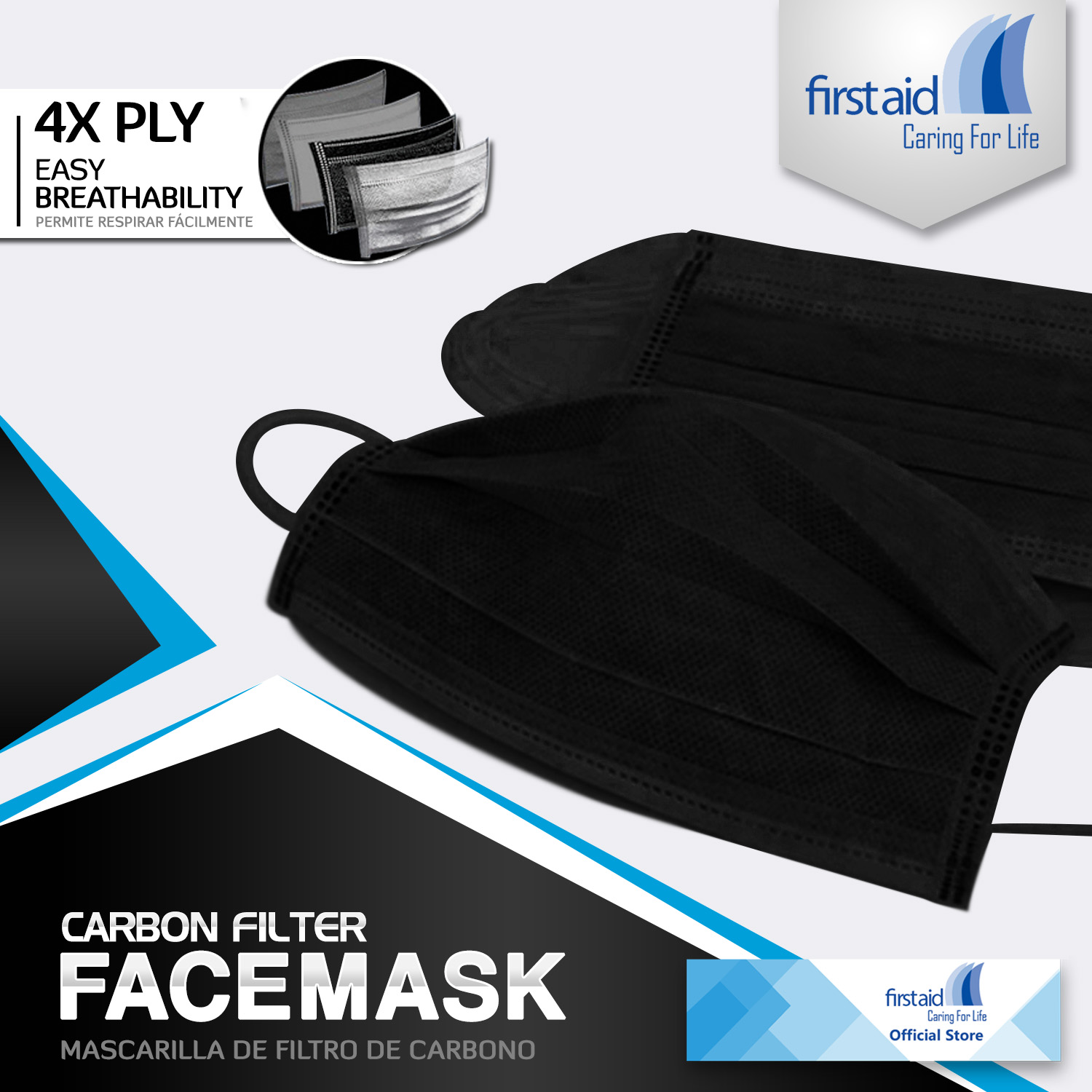 First Aid 4ply Black Activated Carbon Face Mask 50pcs/Box | Lazada PH