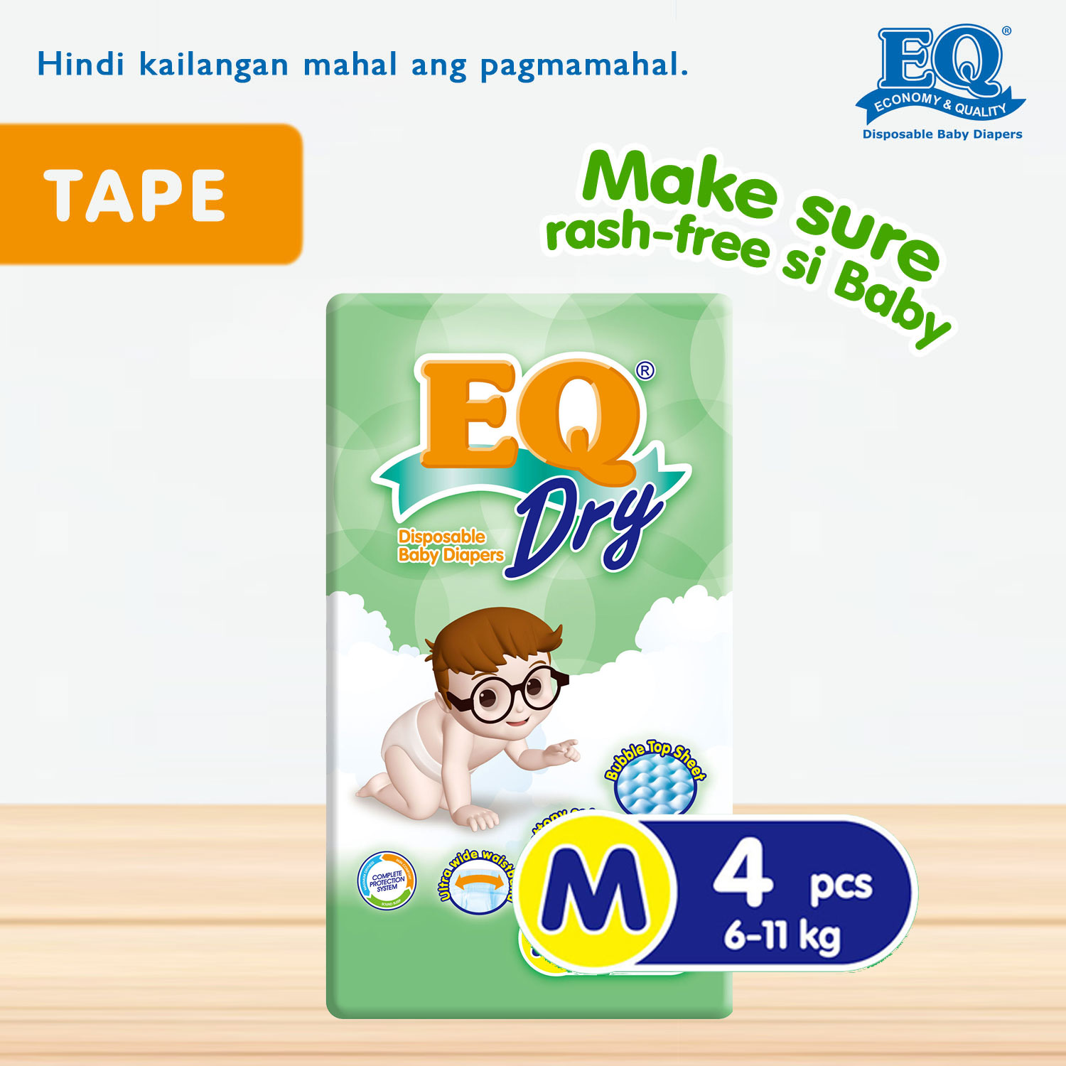 EQ Dry Mini Pack Medium (6-11 kg) - 4 pcs x 1 pack (4 pcs) - Tape ...