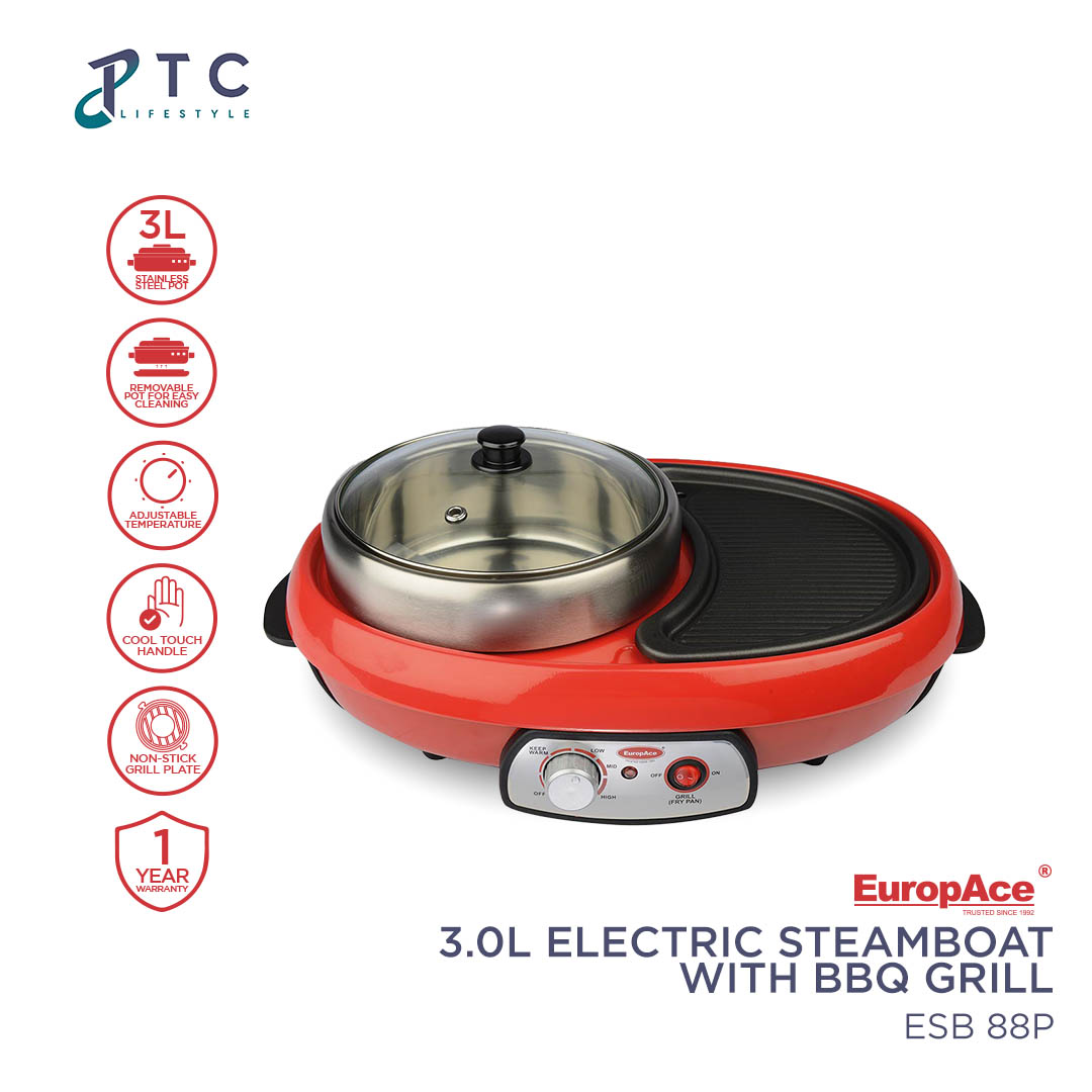 EuropAce 3L Electric Steamboat with BBQ Grill ESB 88P | Lazada PH