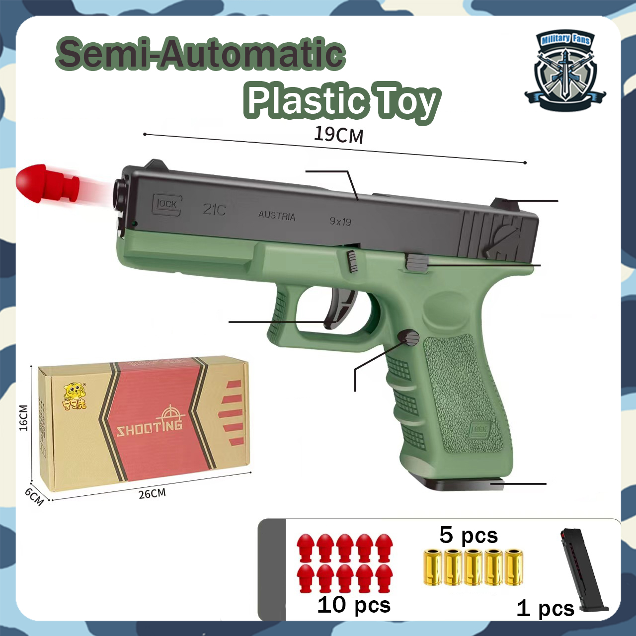 Glock Semi-Automatic Toy Gun Boys Outdoor Simulated Safe Throwing Shell ...