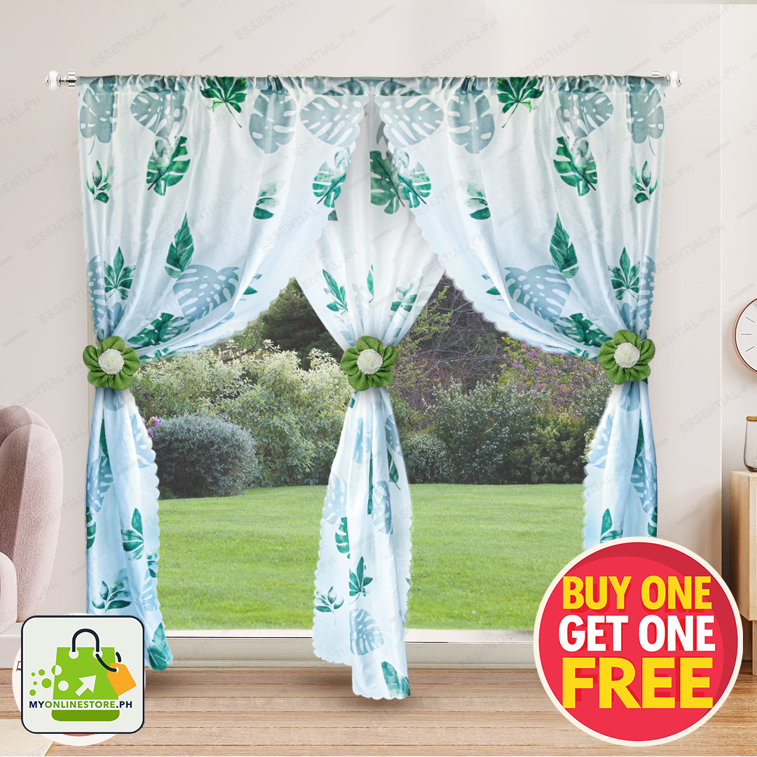 Buy 1 Take 1 3003 Window Curtain White and Green Leaf Kurtina door ...