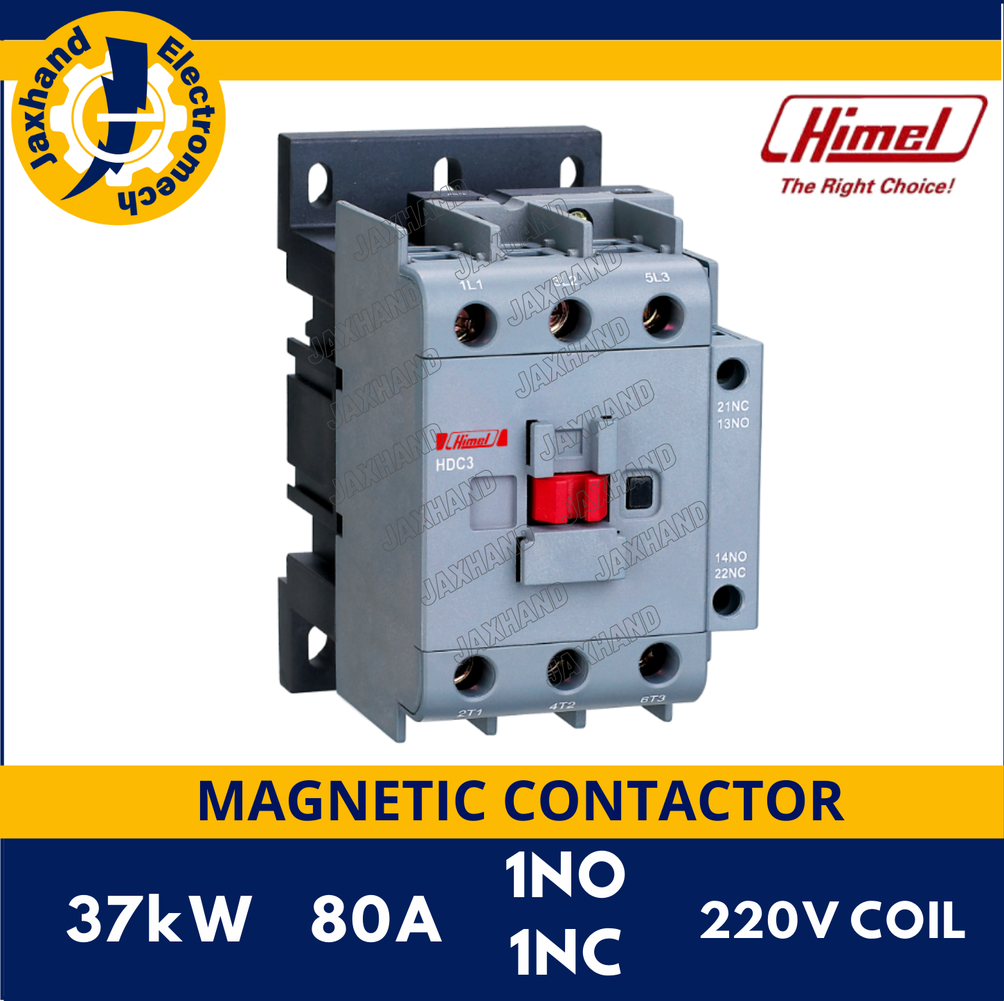 Himel Magnetic Contactor HDC3, 80Amps, 37kW, 220VAC Coil, 1NO+1NC, (AC ...