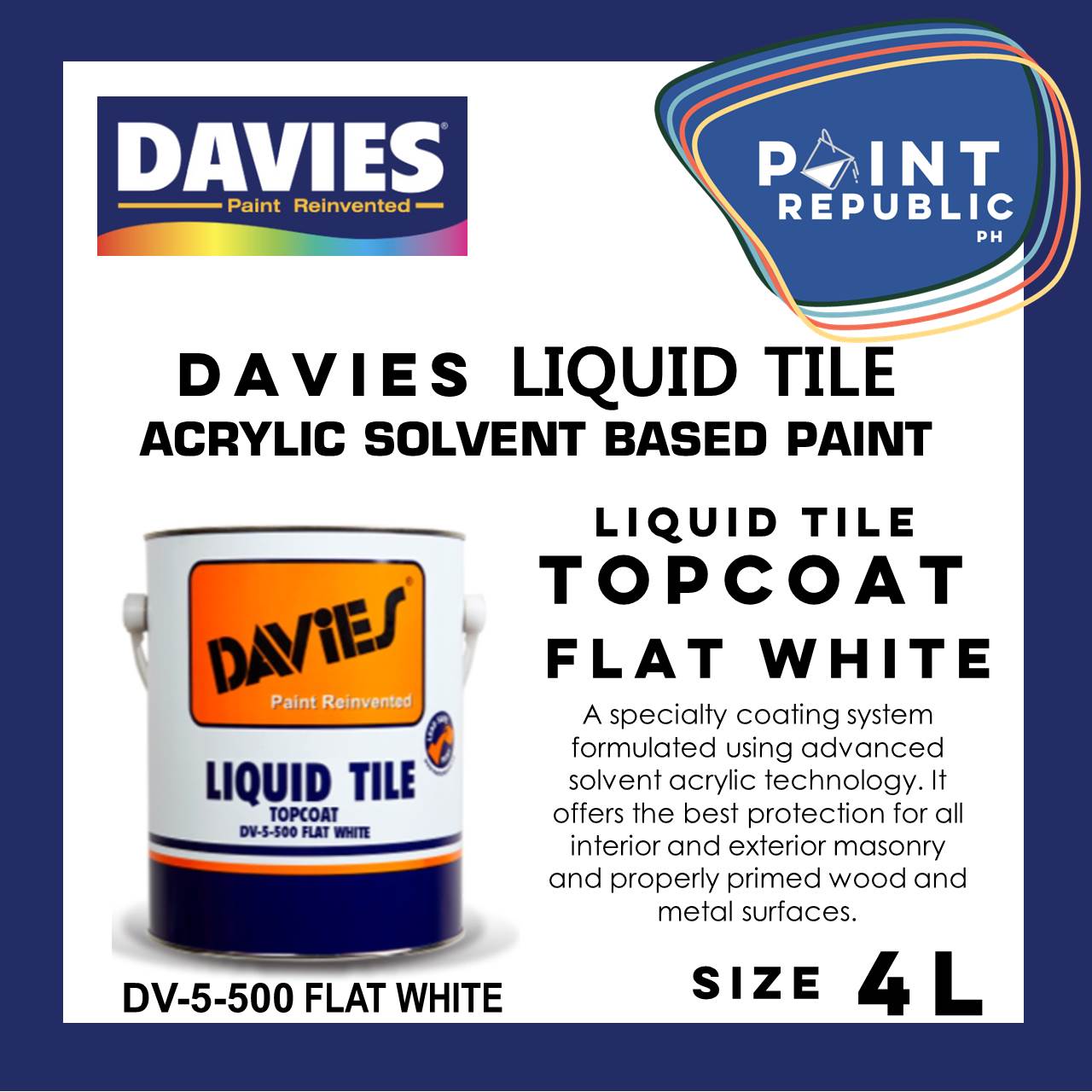 Davies Liquid Tile Acrylic Solvent Based High Performance Paint - 4L ...