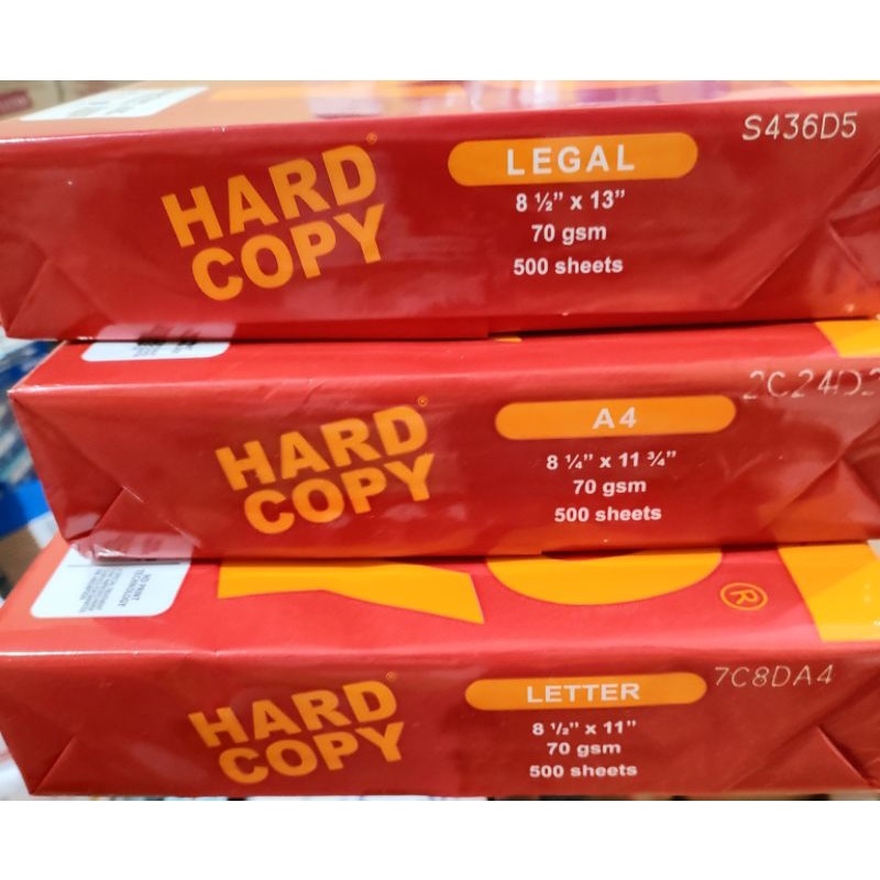 Hard Copy Bond Paper Substance 20 70gsm short / A4 / Long by Ream ( 500 ...