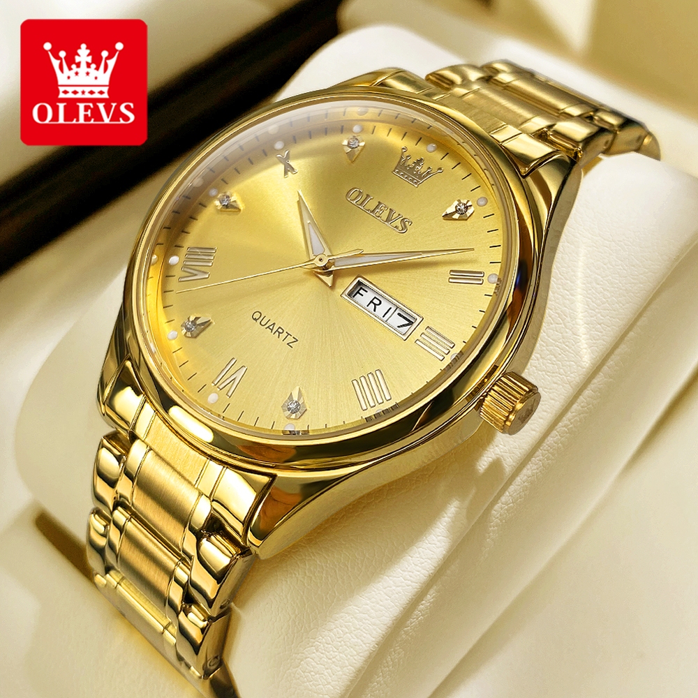 OLEVS Gold Watch For Men Original Waterproof Stainless Steel Business ...