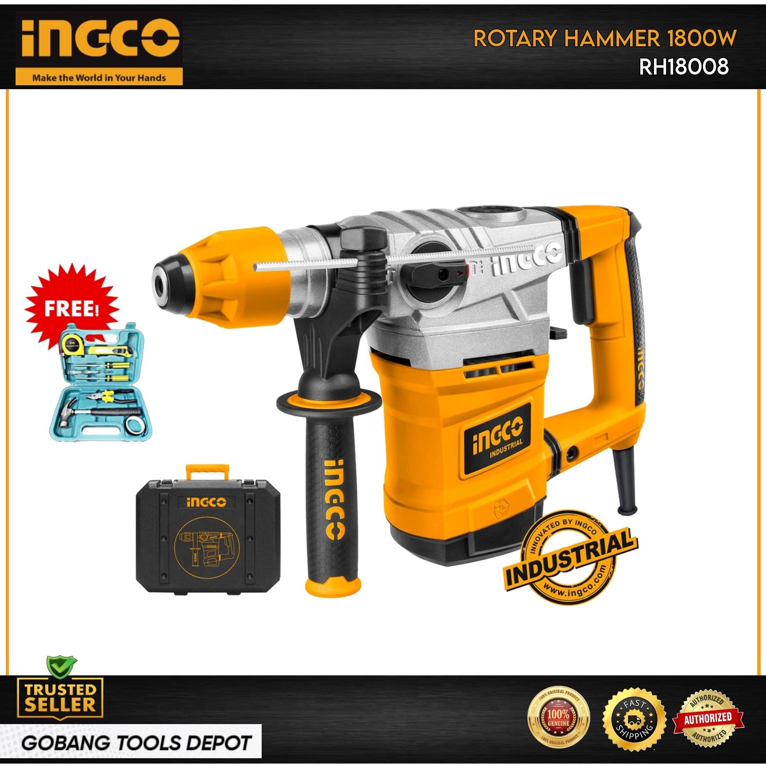 INGCO Rotary Hammer 1800W RH18008 Withh Free Toolset | Lazada PH