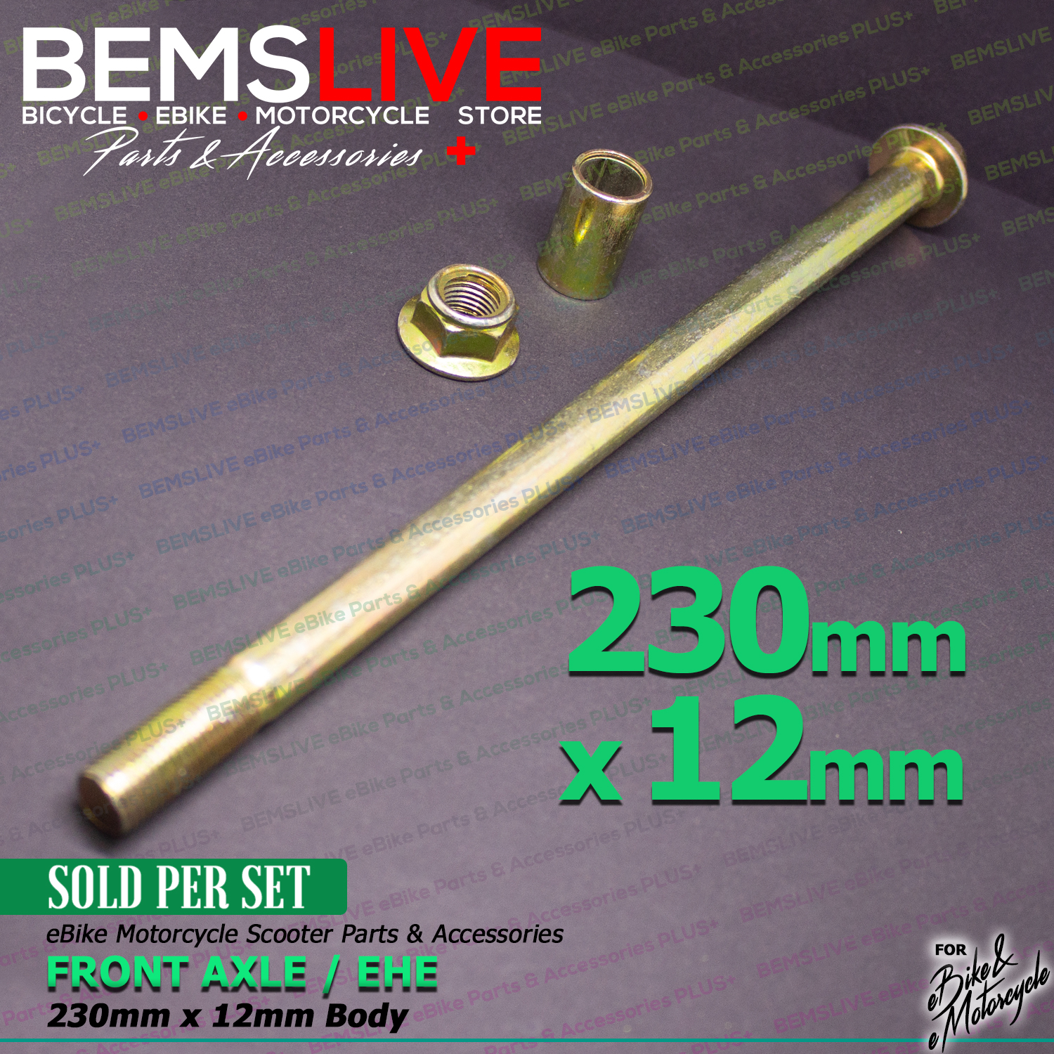 230x12mm Front Axle Shaft (Ehe) for eBike Motorcycle with Spacer and ...