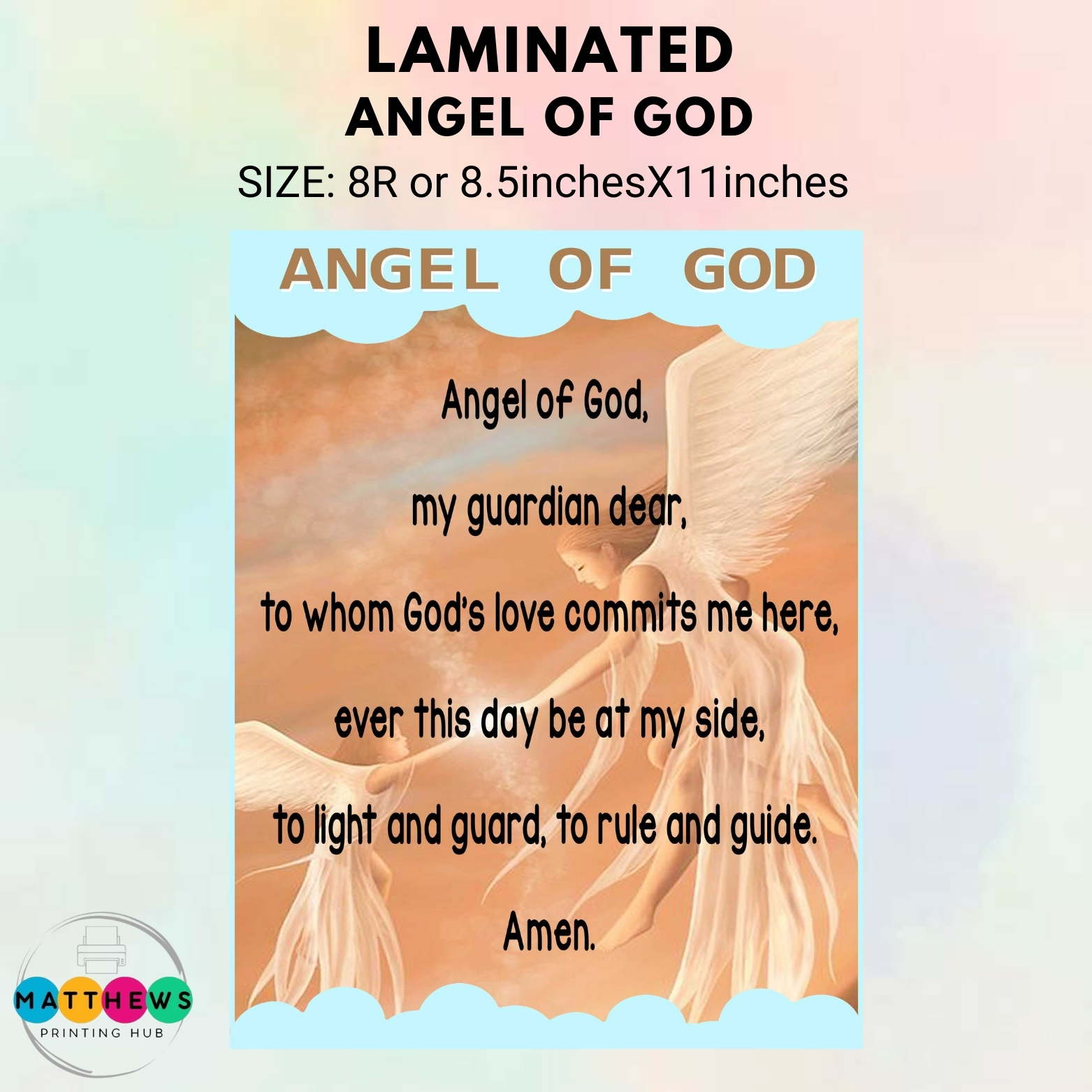 Laminated Learning Materials - ANGEL OF GOD PRAYER -8r Size | Lazada PH