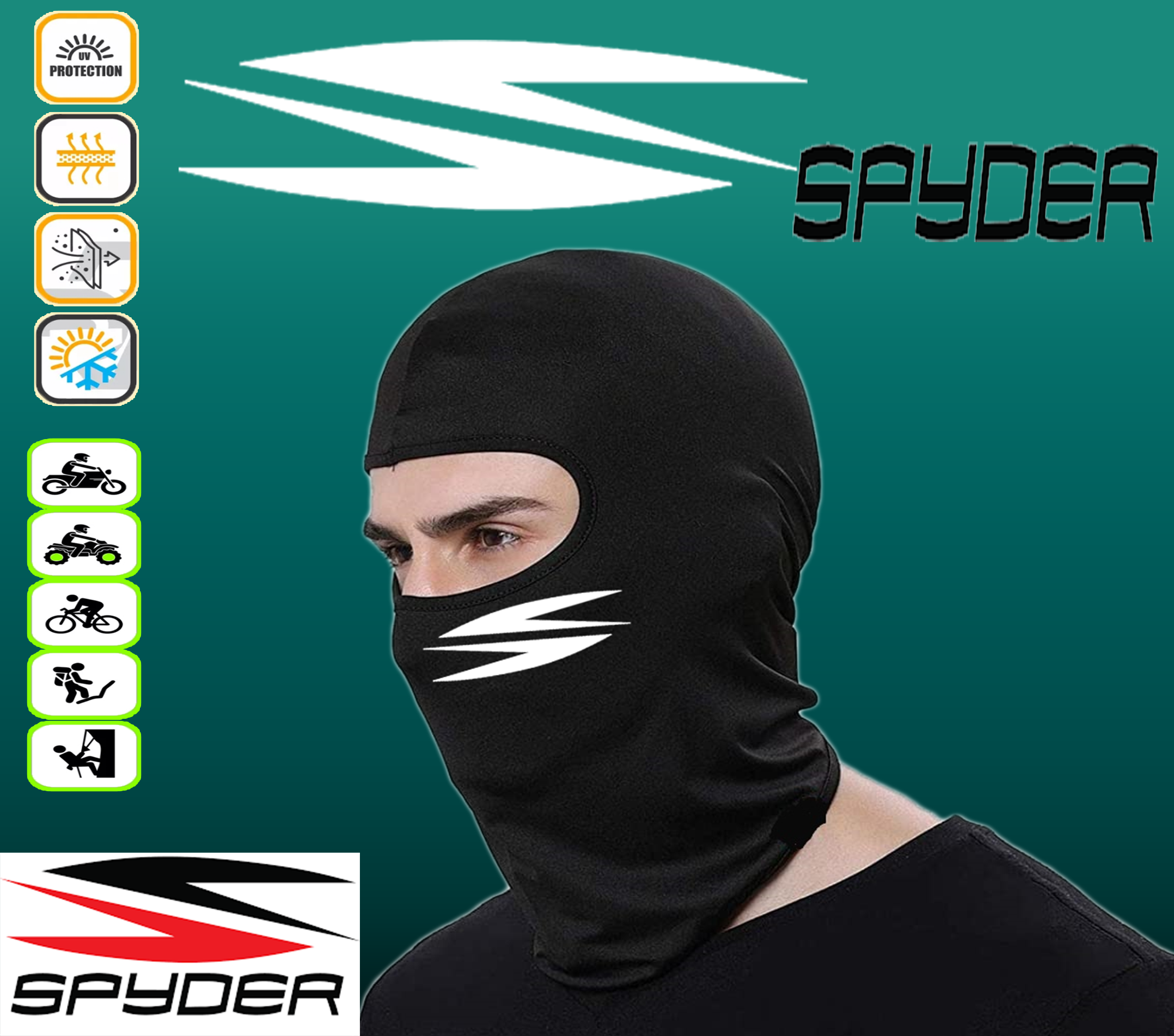 SPYDER logo Motorcycle Balaclava Helmet Full face Mask Bonnet NO FOAM ...