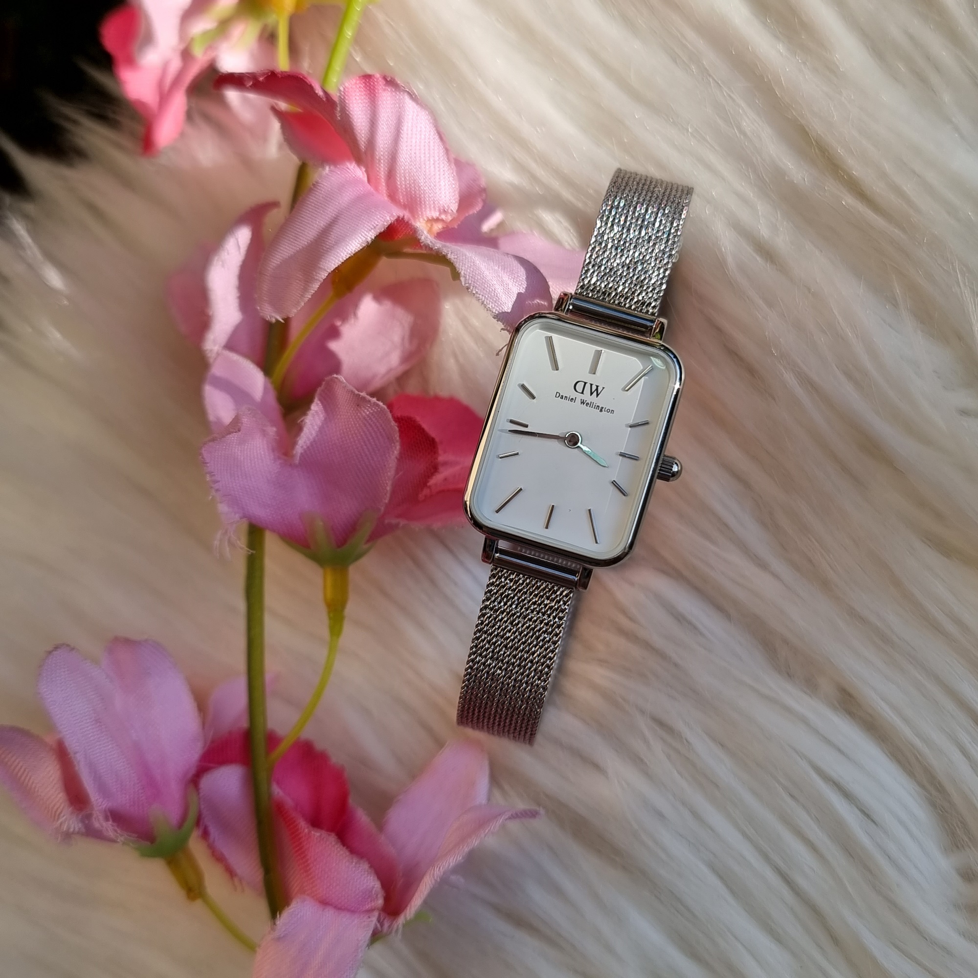 Quadro Pressed 26mm White Sterling Silver Watch DW00100438 With 1 Year ...