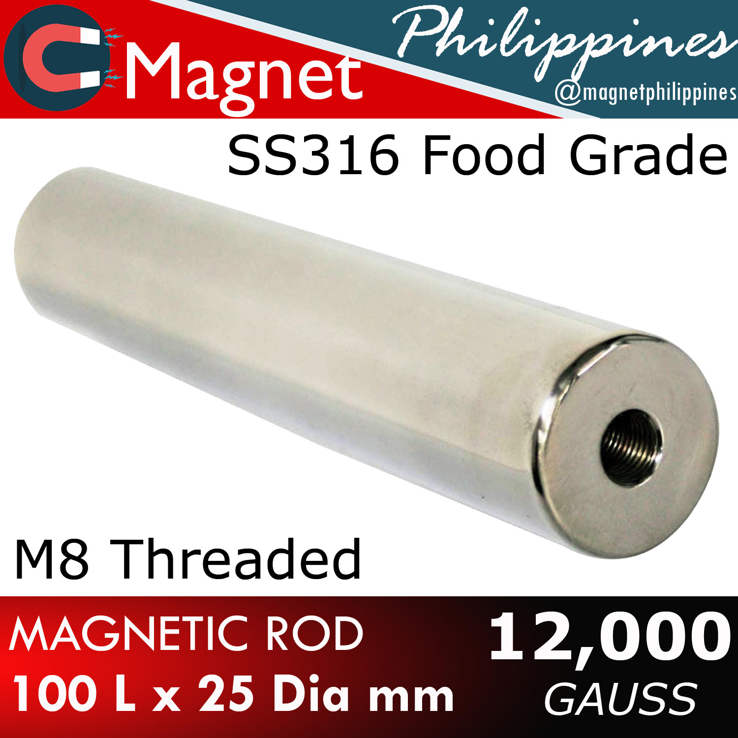 Magnetic Rod Metal Separator MagSep Bar 100 mm Long x 25 mm Diameter ...