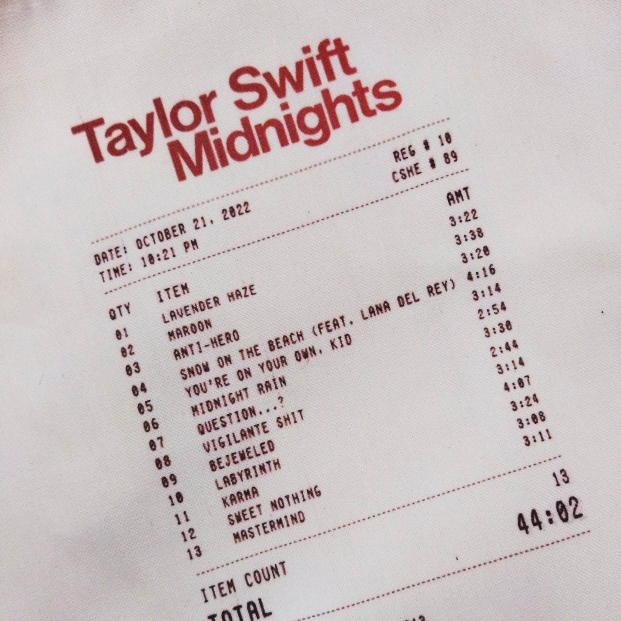 TAYLOR SWIFT MIDNIGHTS ALBUM RECEIPT INSPIRED TOTE BAG | Lazada PH