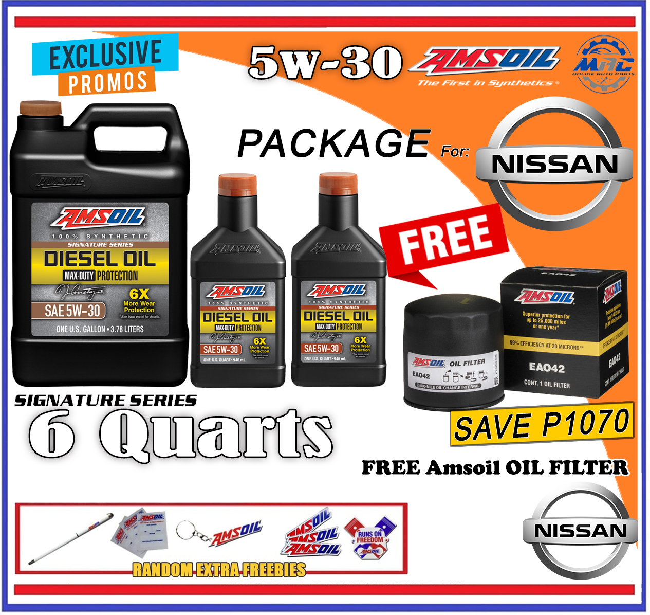 AMSOIL Signature Series Max Duty 5W-30 6 quarts FREE Oil Filter Package ...