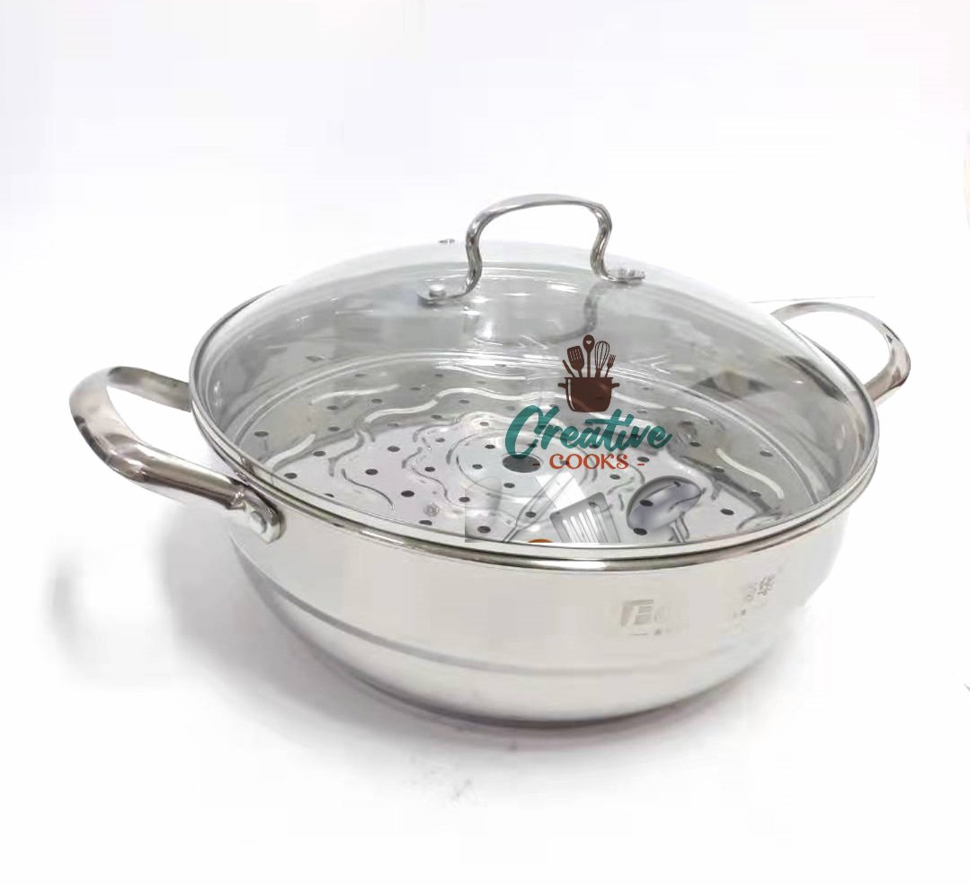 STEAMER POT KASEROLA WITH GLASS COVER DOUBLE HANDLE POT (FH0136) 32CM ...