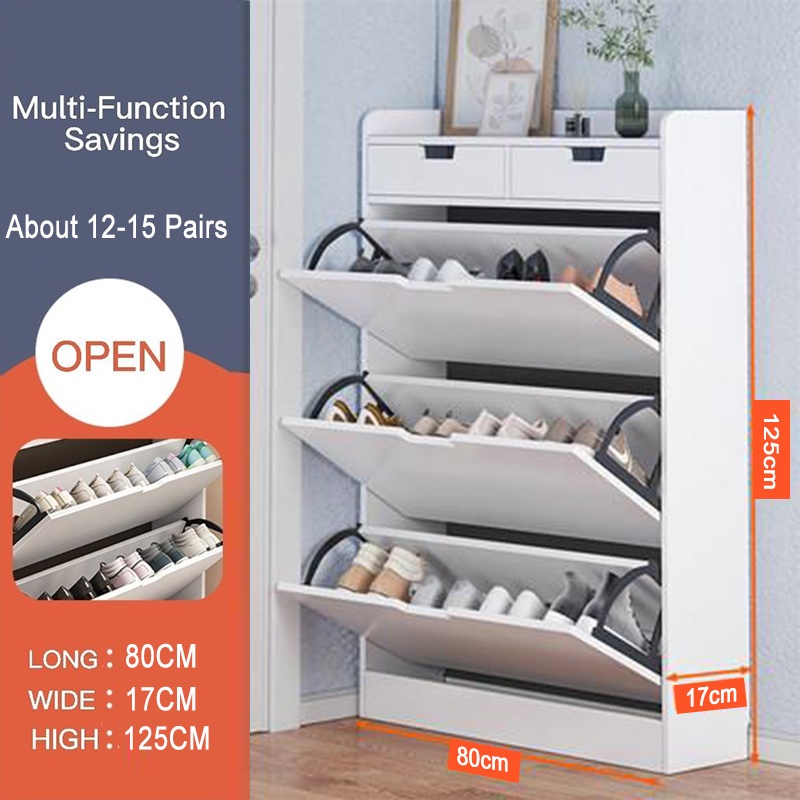 Shoe Cabinet 3-layer Shoe Rack Organizer Wood Flip Shoe Cabine Storage ...