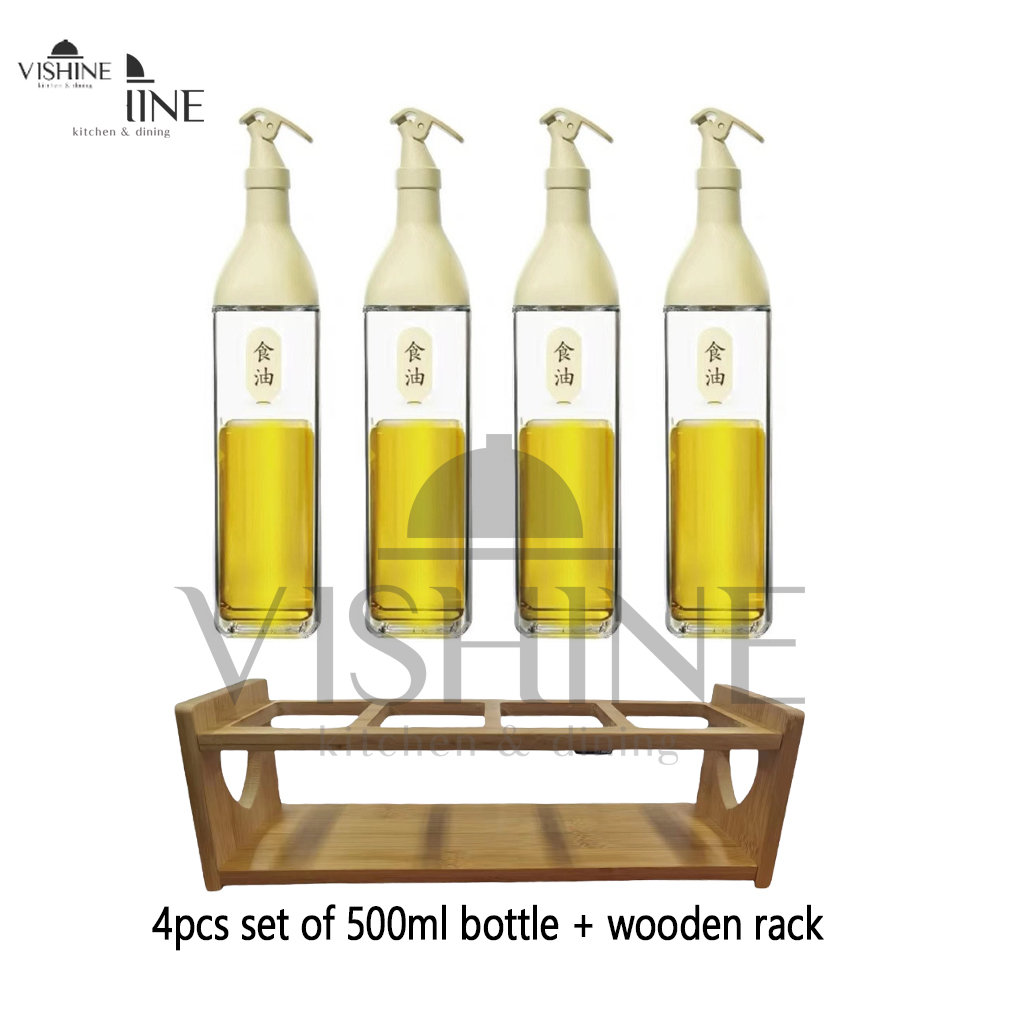 VISHINE 4PCS SET 480/500ML with or w/out Rack Glass Oil Pot Leak-Proof ...