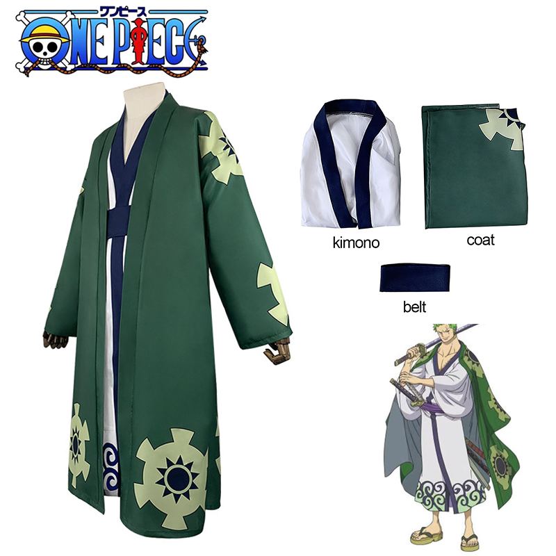New One Piece Roronoa Zoro Cosplay Kimono Robe Full Suit Halloween ...